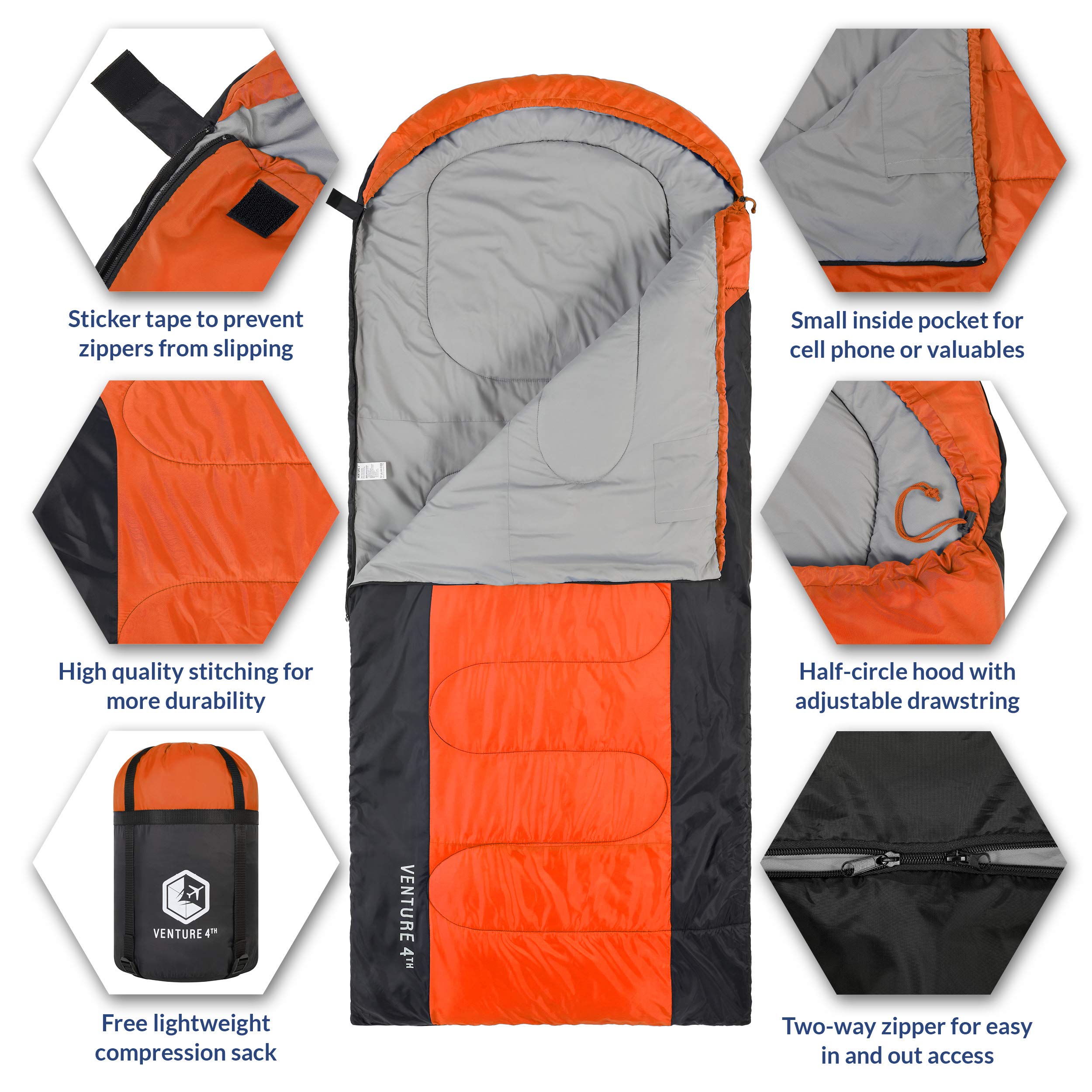 VENTURE 4TH Backpacking Warm Sleeping Bag with Self Inflating Sleeping Pad for Adults & Kids β Ideal for Hiking, Camping & Outdoor Adventures