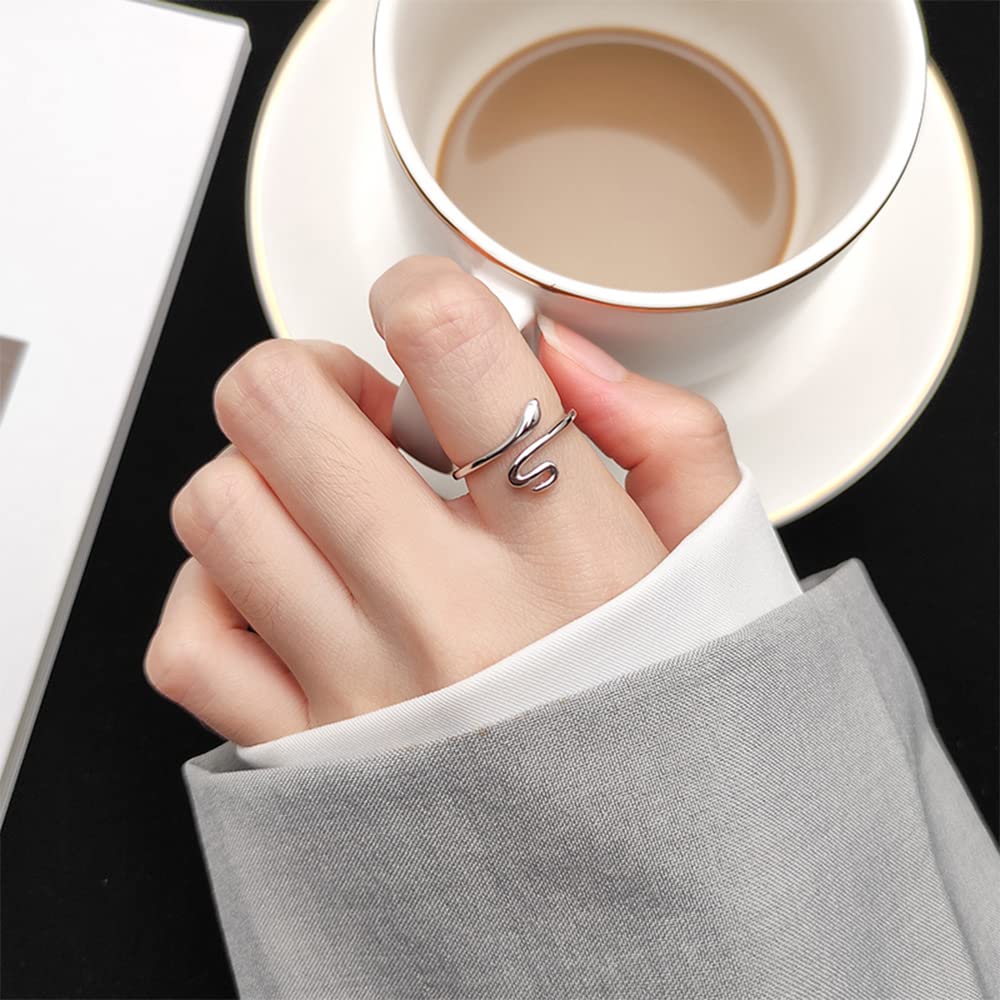 SILBERTALE Cool Snake Rings 925 Sterling Silver for Women Simple animal Stackable Knuckle Adjustabe Finger Rings For Men