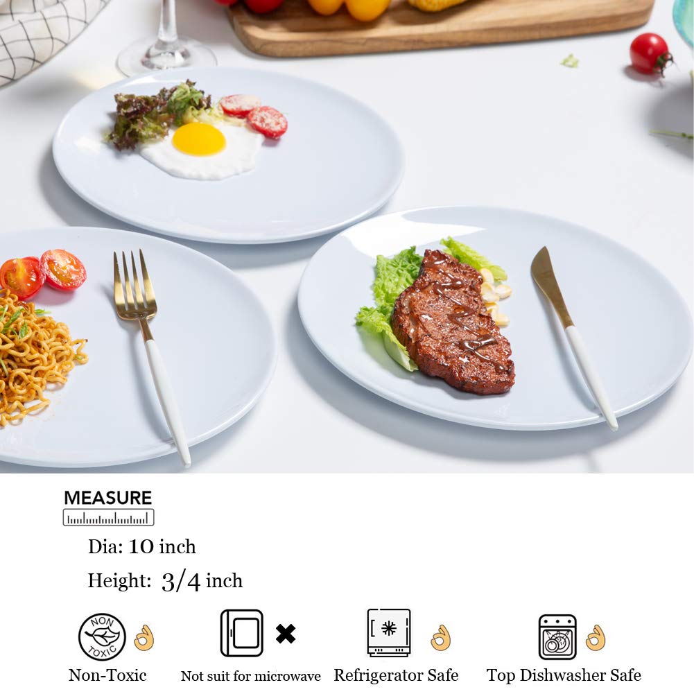 Webbylee Melamine Dinner Plates - 6pcs 10inch Dinnerware Dishes Set for Indoor and Outdoor Use, Break-resistant, White