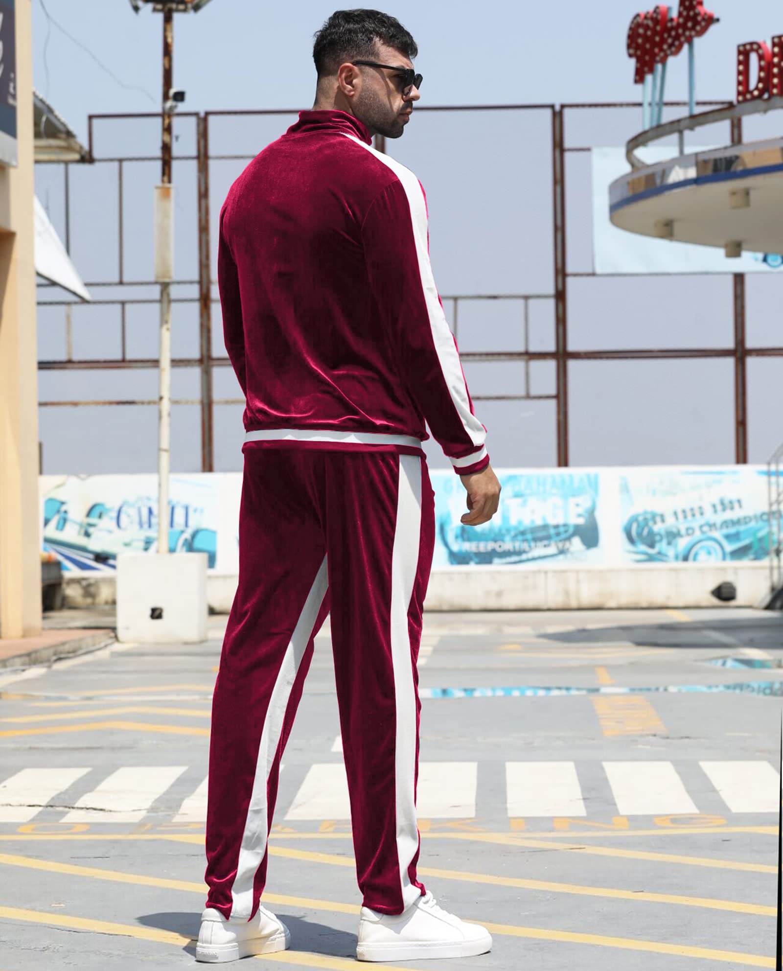 YAOGRO Velour Tracksuit Sweatsuit Set:Men's Jogging Suits Full Zip Casual Jackets Pants 2 piece Outfit Athletic Workout Red