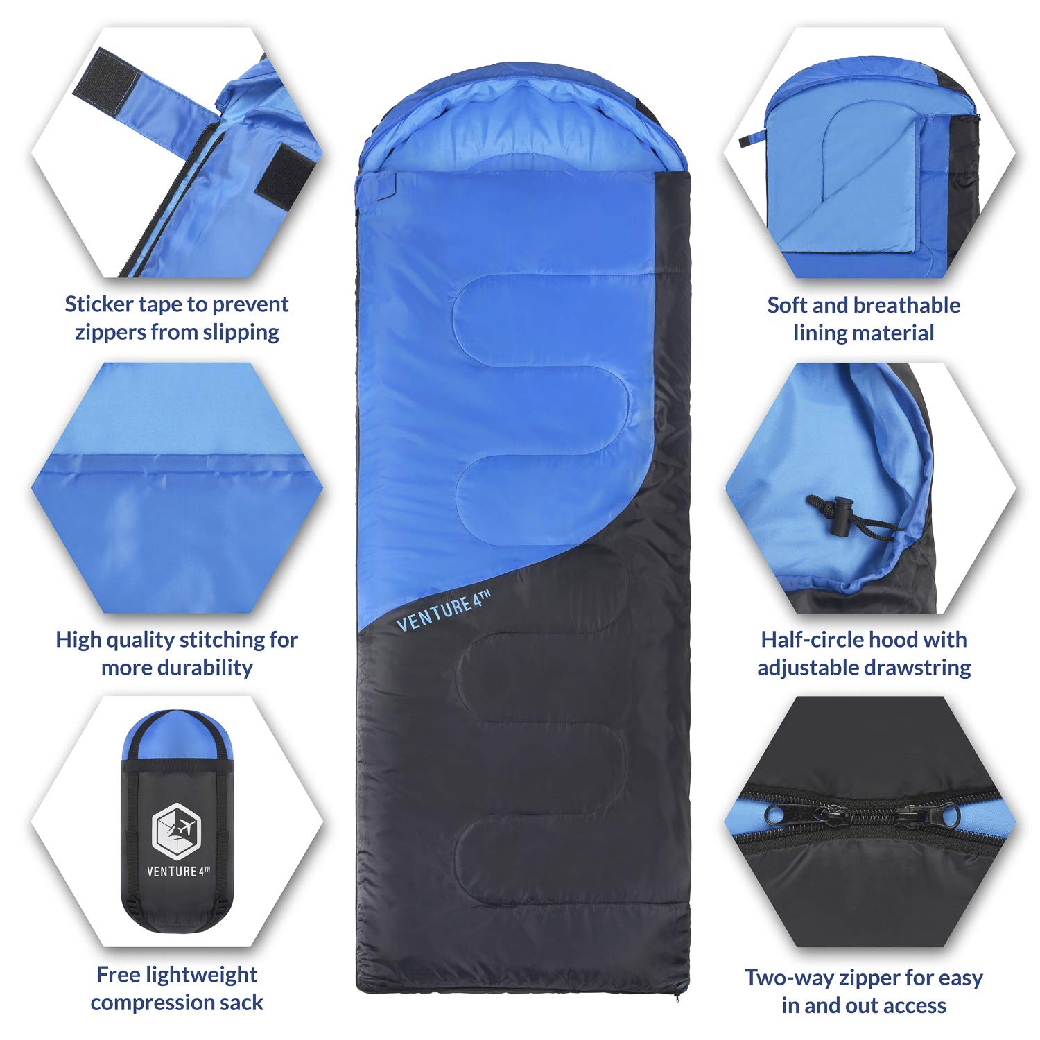 VENTURE 4TH Backpacking Warm Sleeping Bag with Self Inflating Sleeping Pad for Adults & Kids β Ideal for Hiking, Camping & Outdoor Adventures