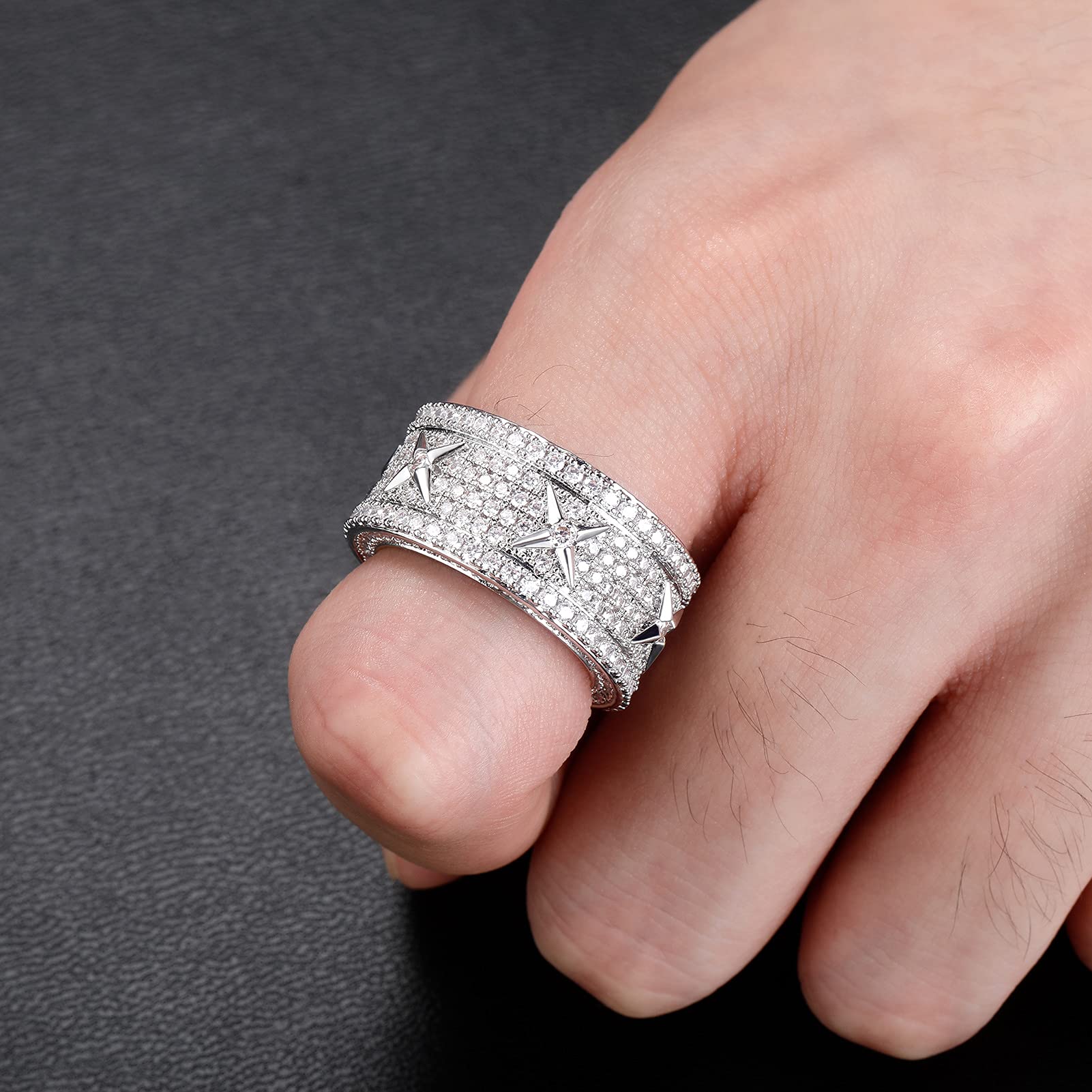 Tevemy 5A Square Crystal Zirconia Ring 18K or White Gold Plated Hip Hop Ring Diamond Men Ring