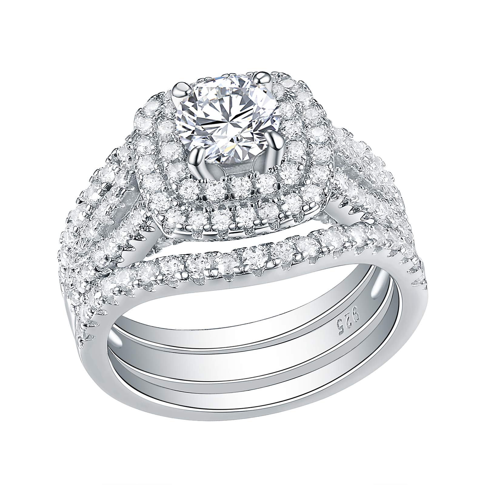 Newshe Wedding Rings for Women Engagement Set Blue Sapphire Sterling Silver White Cz 3Pcs Size 7