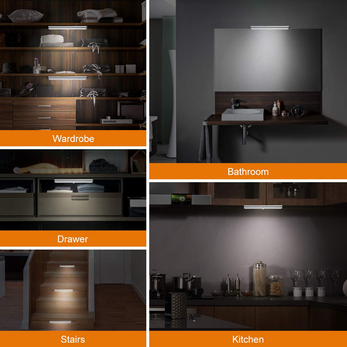 PRIORARE Under Cabinet Lighting Battery Operated Motion Sensor Closet Lights, Wireless Under Counter Lights with 20 LEDs for Kitchen/Cupboard/Stair/Drawer/Refrigerator (3 Packs)…