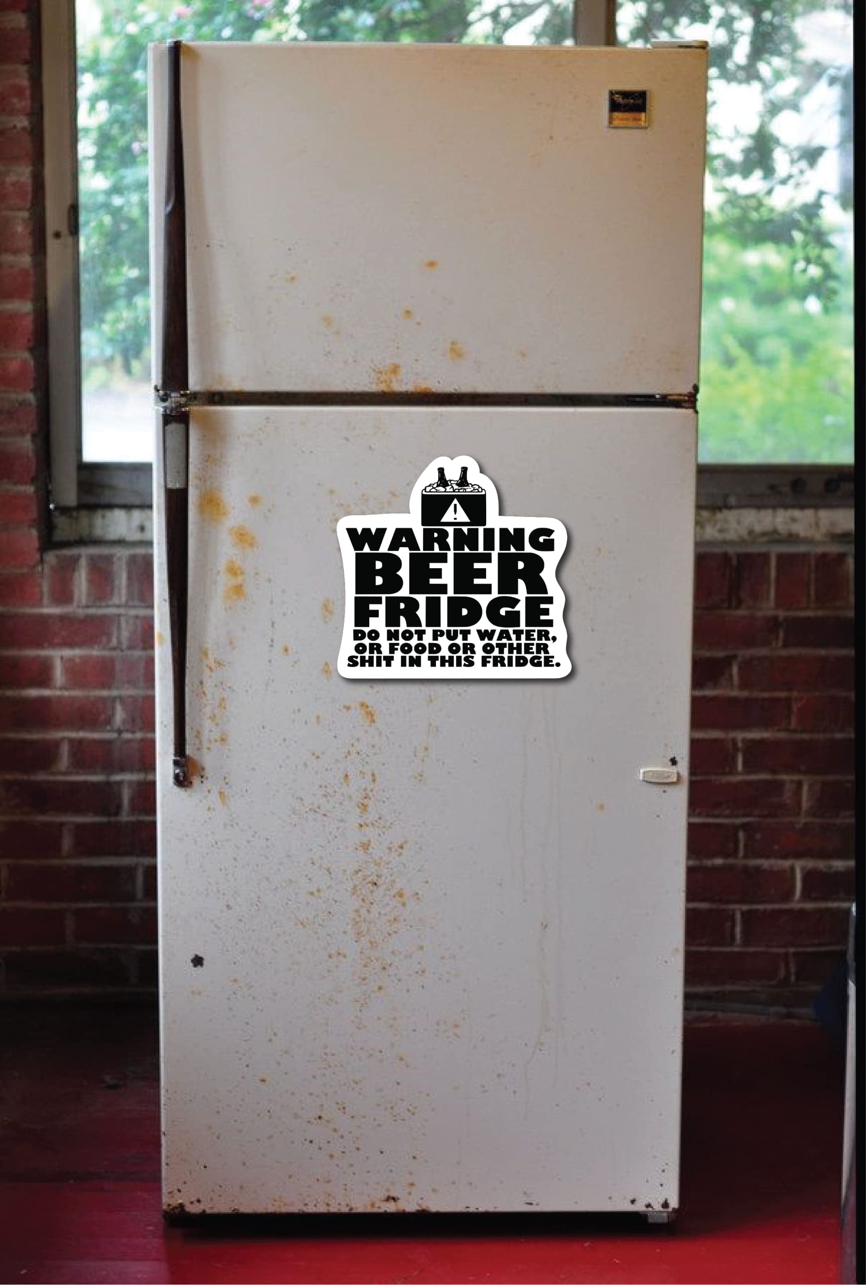 Warning Beer Fridge Magnet. Do not Place Food or Other Contaminants in This Fridge. Measures 5 x6 inches. |PM888|