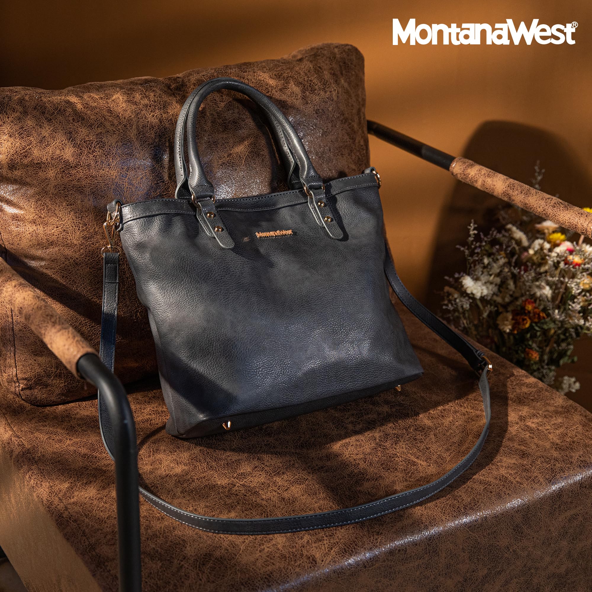 Montana West Tote Bag for Women Zipper Large Tote Purse Adjustable Strap Work Top Satchel Handbag Shoulder Hobo(Grey)