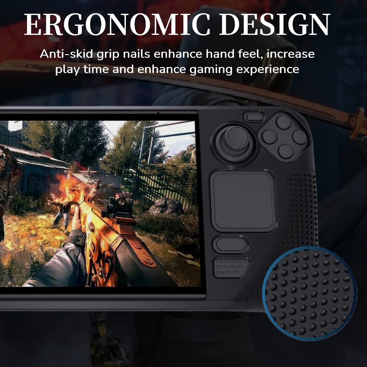 Silicone Case for Steam Deck Game Console with HD Screen Protector, arVin Full Wrap Silica Gel Protective Cover Skin Accessories for Steam Deck, Anti-Slip/Sweat Proof/Scratch Resistant/Shock Proof