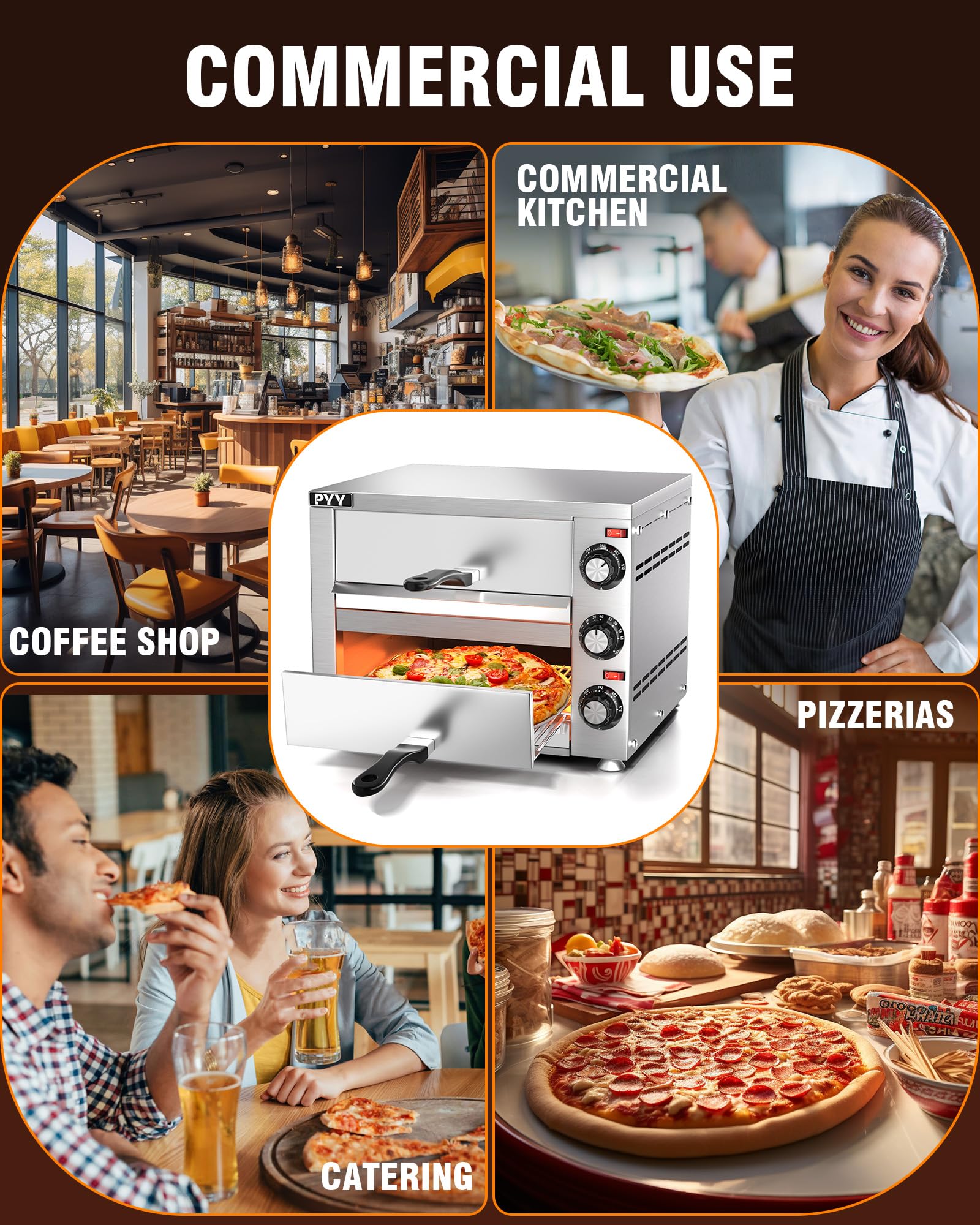 PYY Countertop Pizza Oven Electric Indoor Pizza Oven Commercial Stainless Steel 2-Layers Pizza Cooker with Timer for Home Restaurant Silver