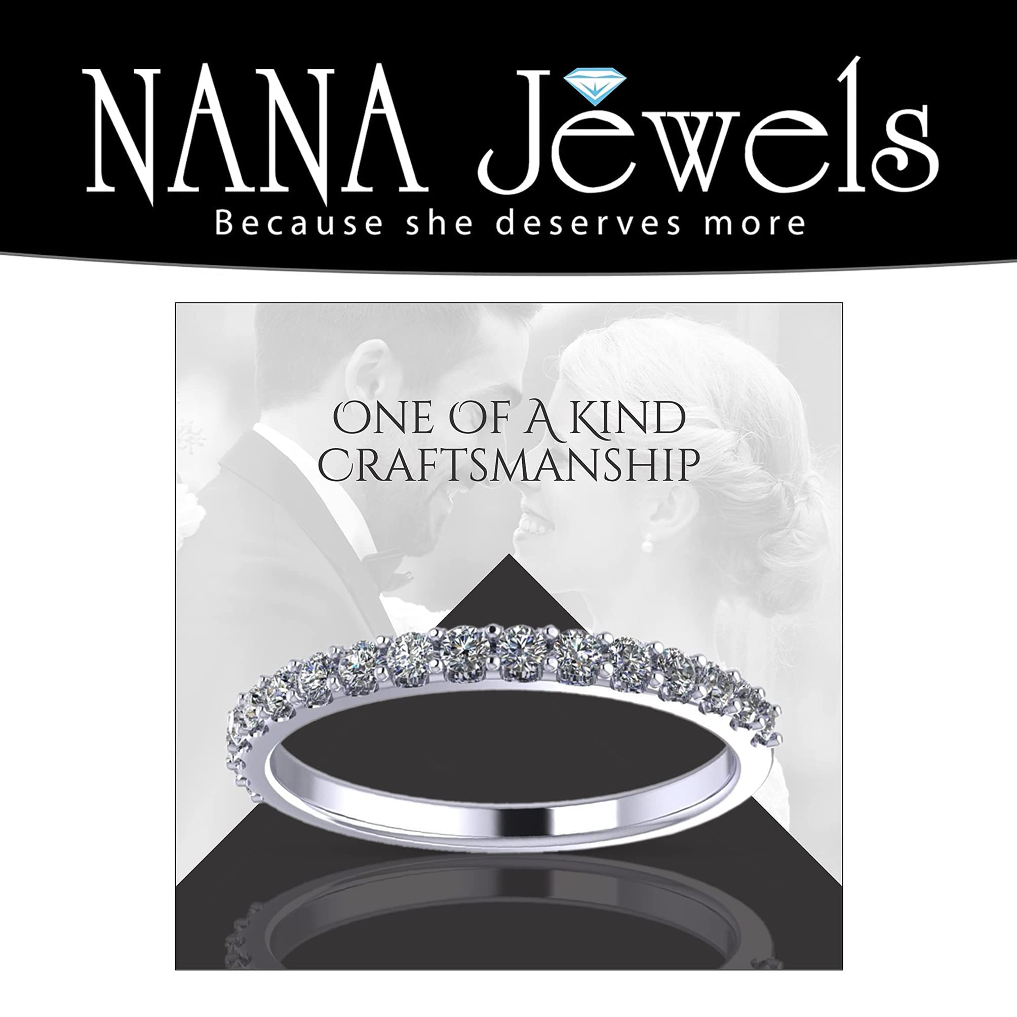 NANA Jewels Womens Pure Brilliance Zirconia Wedding Band CZ Ring - Platinum Plated Silver, Size 7