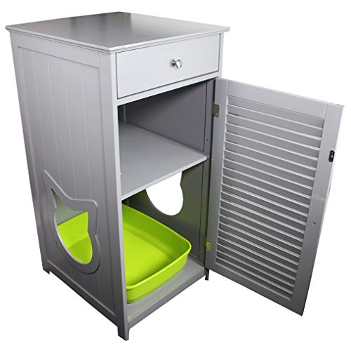 Penn-Plax Cat Walk Furniture: Contemporary Home Cat Litter Enclosure - Storage Drawer, Inner Shelf, and Shutter Style Door - White