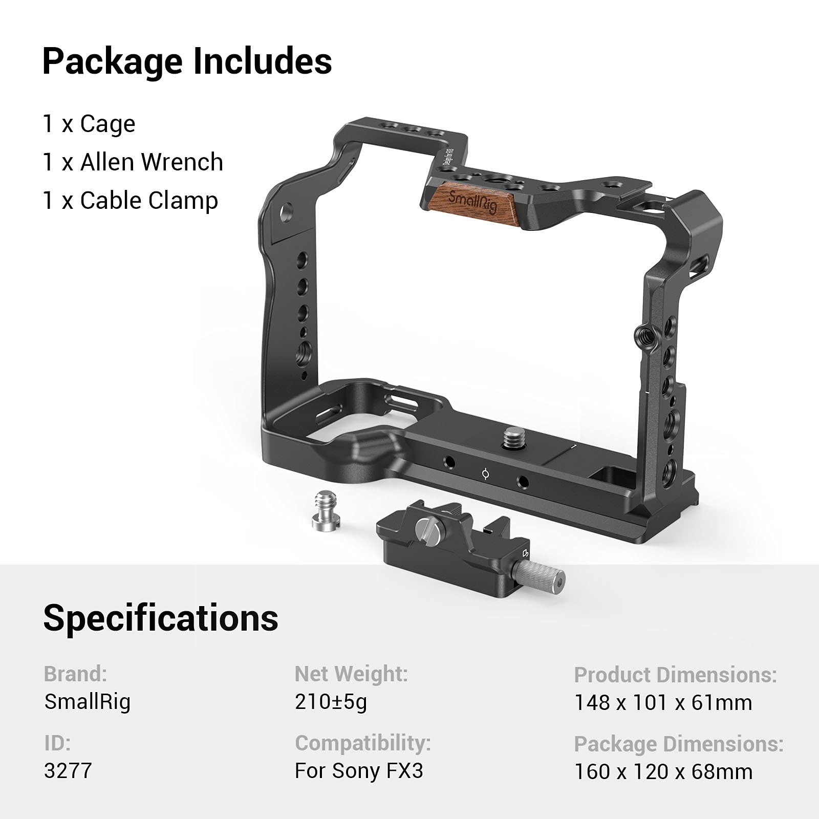 SMALLRIG Full Camera Cage for Sony FX3 (ILME-FX3) / FX30 with Cable Clamp for HDMI, Cold Shoe & NATO Rail - 3277