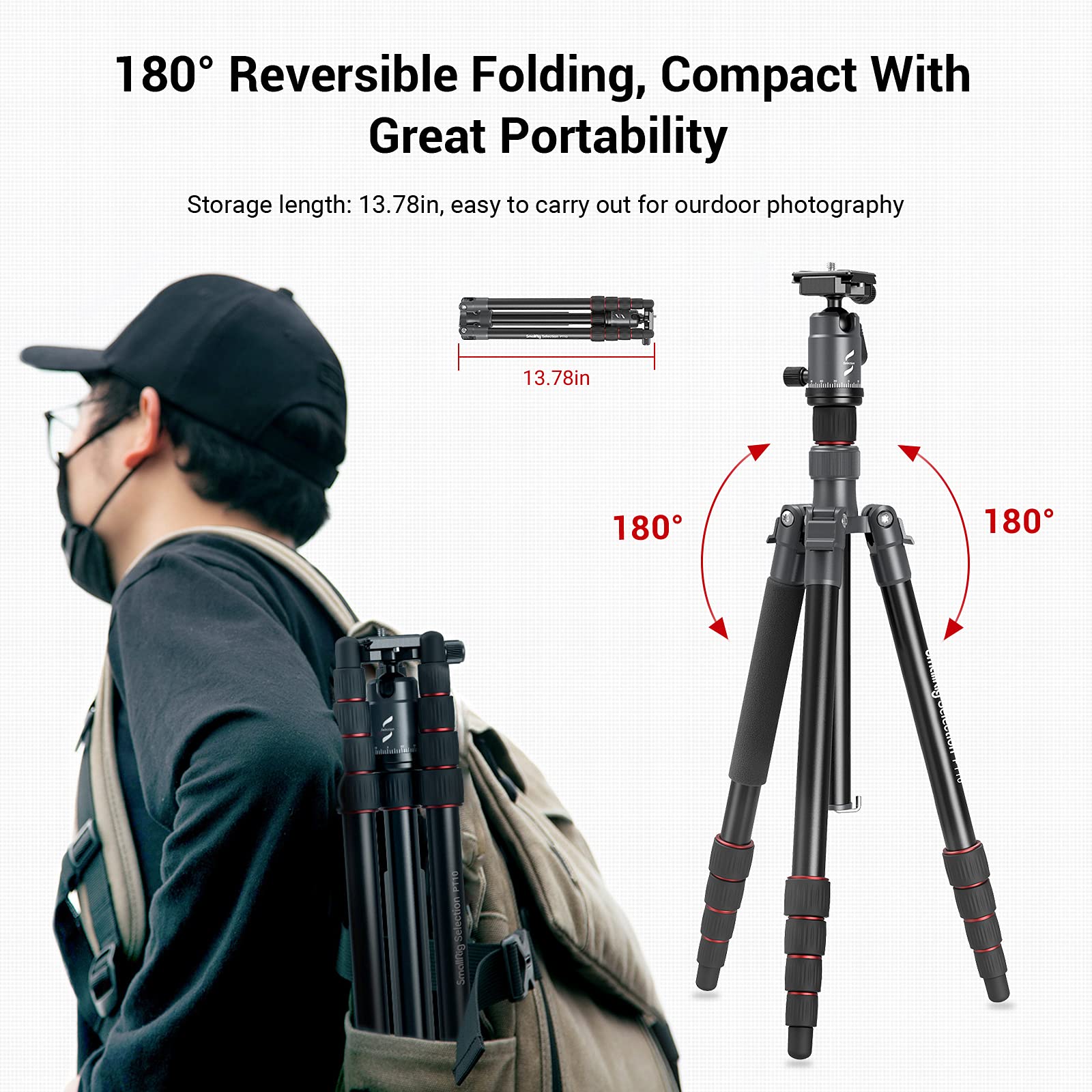 SmallRig Selection Lightweight 57" Aluminum Camera Tripod, Fodable DSLR Tripod for Travel, w/ 360 Degree Ball Head Quick Release Plate, Max. Payload 17.6lb, Adjustable Height 13.3"-57" - 3257