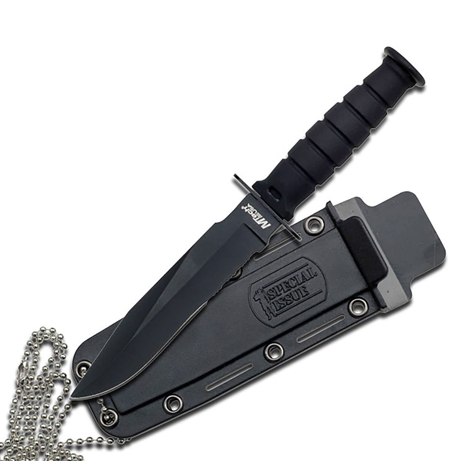 MTech USA MT-632DB Fixed Blade Tactical Neck Knife, Black Drop Point Blade with Blood Groove, Black Handle, 6-Inch Overall