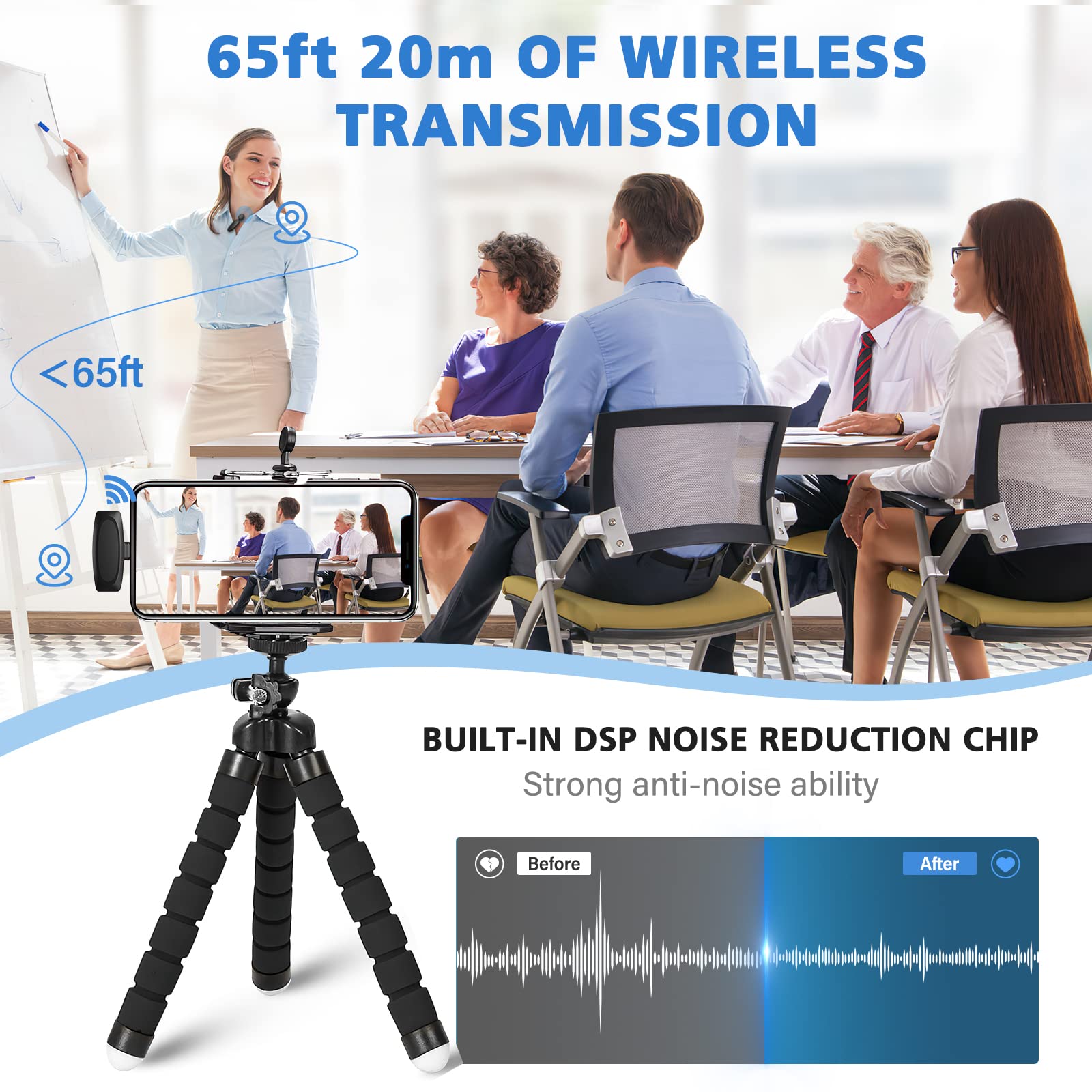 Wireless Lavalier Microphone for iPhone iPad Plug&Play Auto-sync Noise Reduction Lapel Mic Professional Video Recording Clip-on Lav Mic for Live Stream YouTube TikTok Facebook Interview (ONE CLIP)