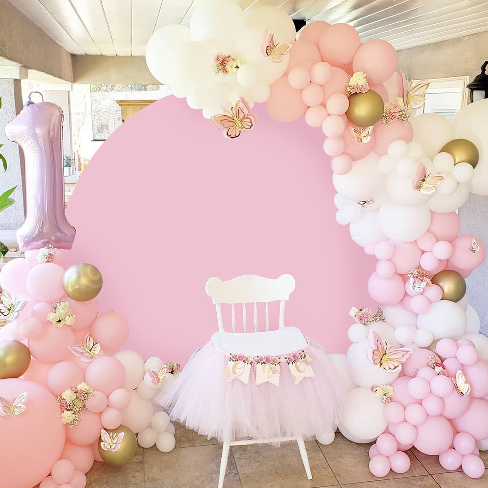 Round Backdrop Cover 7.2x7.2ft Pink Circle Photography Background for Wedding Girl Birthday Decorations