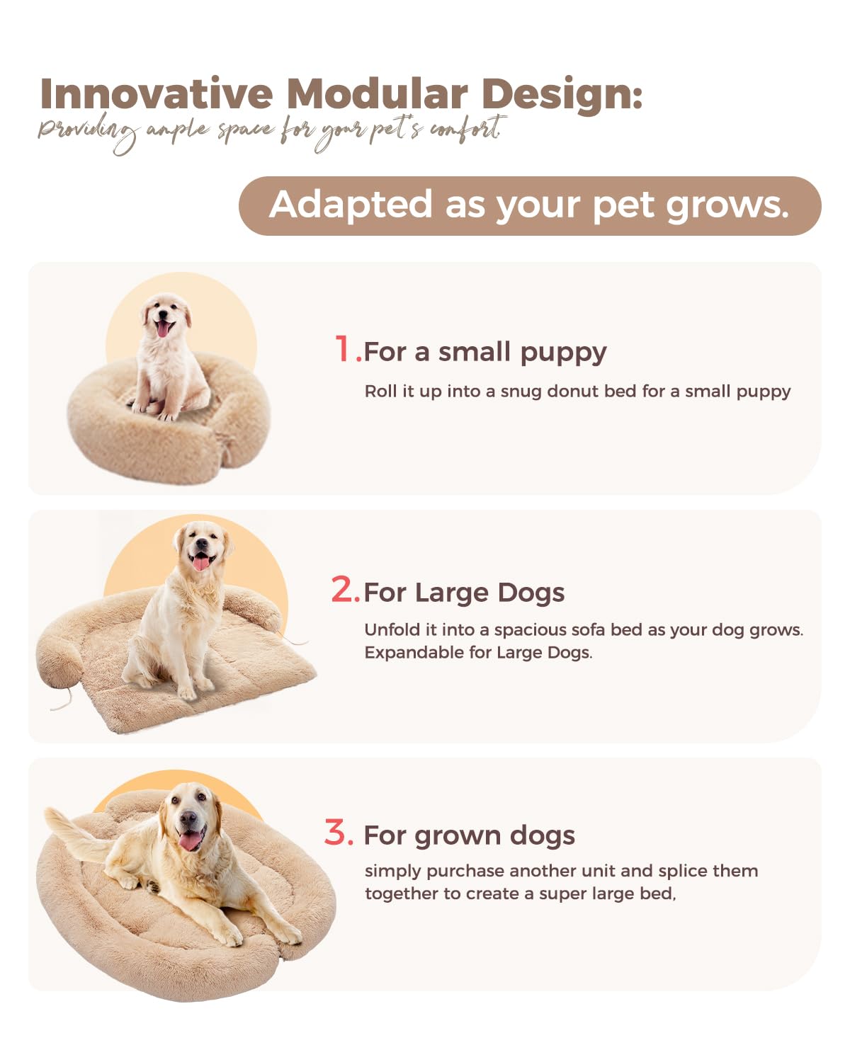 MUTTROS Modular Dog Couch, Human Dog Bed (Light Grey & Camel 2XL Bundle