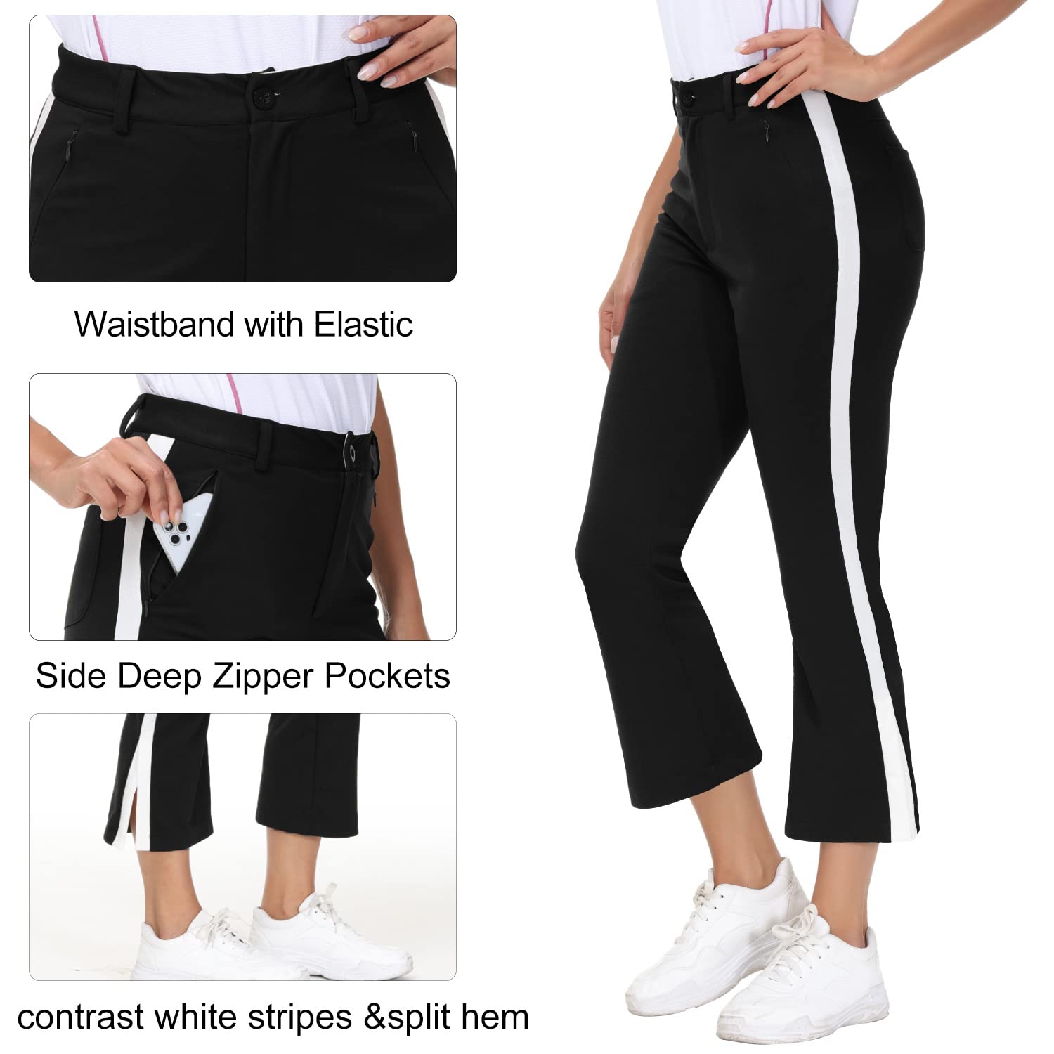 TFSDOD Elastic Waist Ankle Pants Women 4 Pockets Relaxed Boot-Cut Stretchy Sweatpants for Athletic/Golf/Lounge/Work Black L