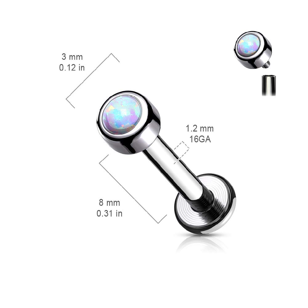 Pierced Owl 16GA G23 Implant Grade Titanium Bezel Set Round Synthetic Opal Internally Threaded Lip Cartilage Tragus Stud (Purple)