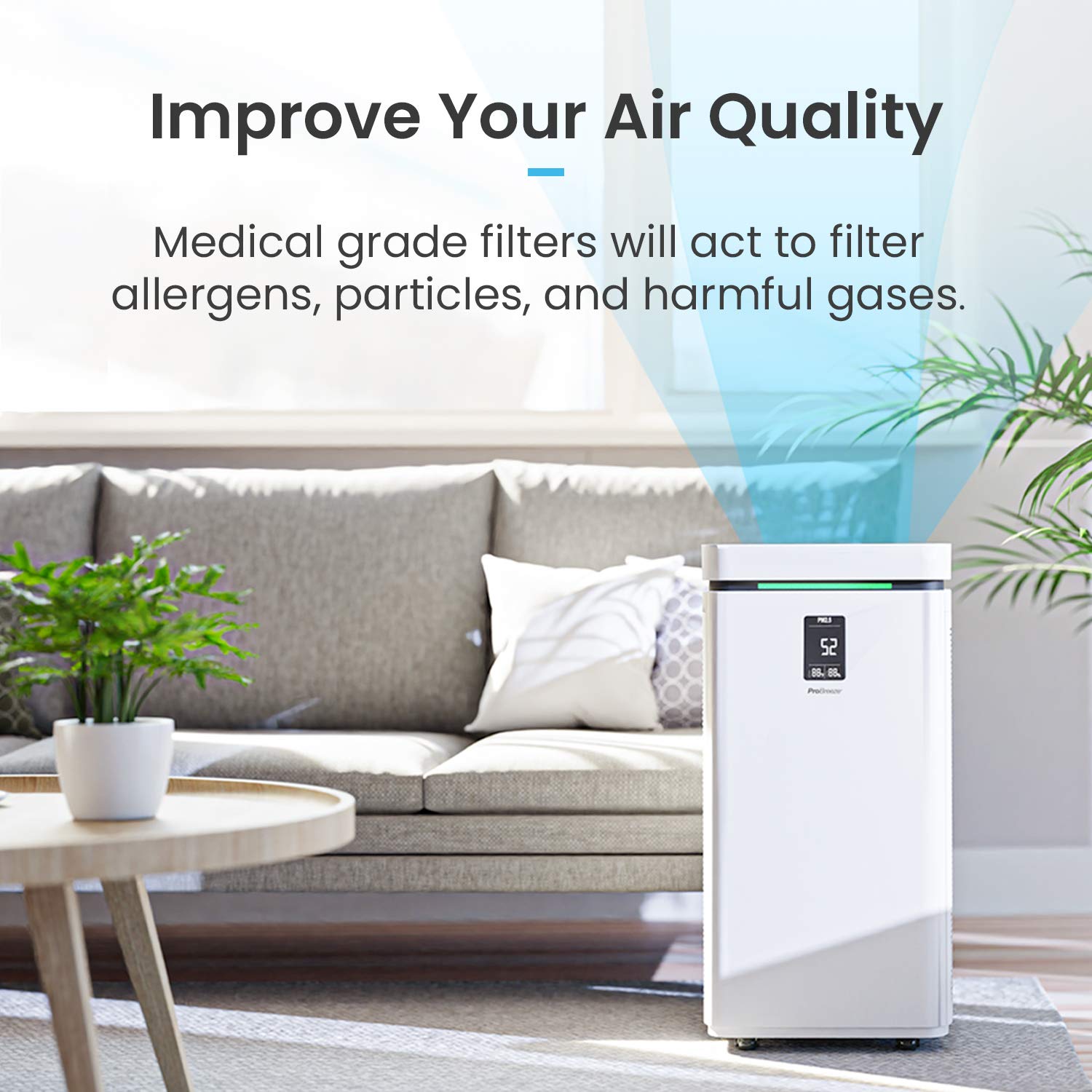 Pro Breeze Large Air Purifier True HEPA H13 Filter - WiFi and Smart App Air Purifier with 2000 Sq Ft Coverage, 800 CADR & 6 HEPA, Activated Carbon Layers - HEPA Air Purifiers for Home Office
