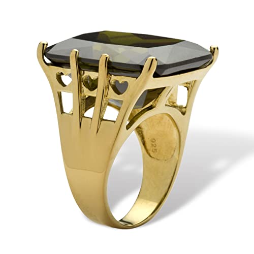 PalmBeach Yellow Gold-plated Sterling Silver Emerald Cut Olivine Cubic Zirconia Ring Sizes 7-12 Size 12