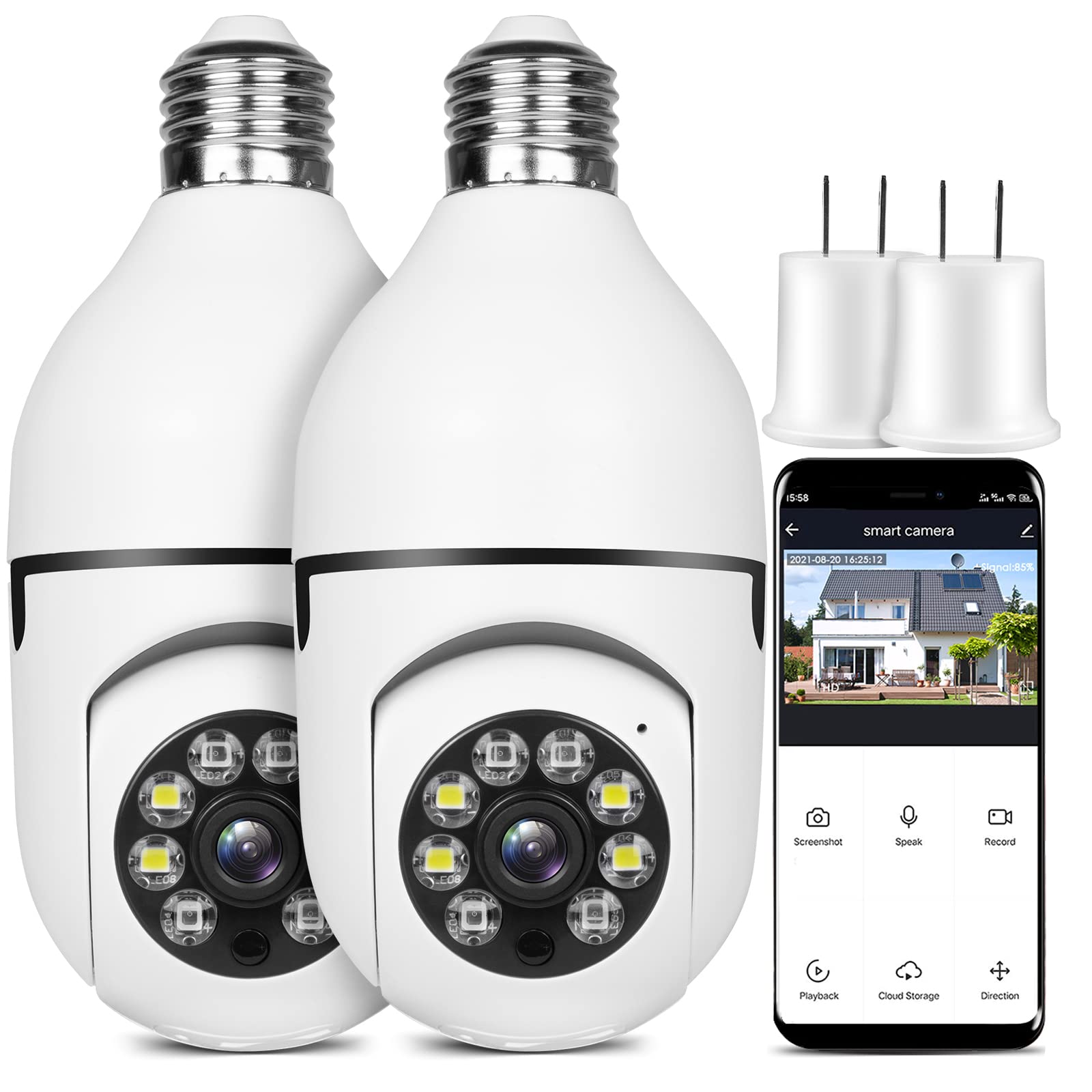 OFYOO Light Bulb Security Camera 2.4G/5G WiFi Security Cameras for Home Security Indoor 360° Panoramic Motion Detection and Alarm Two-Way Audio Based E27 Light Bulb Socket