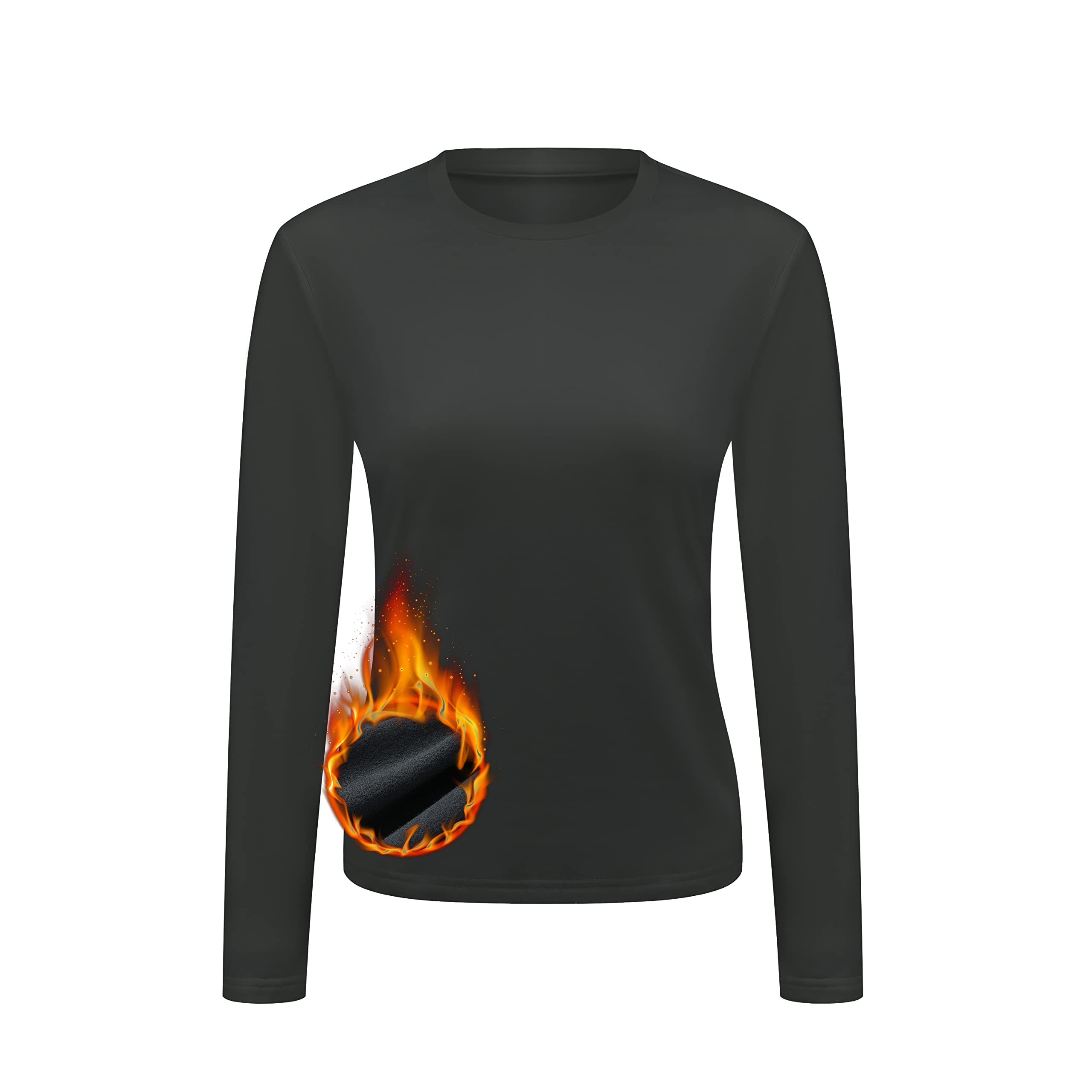 Women's Thermal Tops Long Sleeve Base Layer Crew Neck Stretch Underwear Tops for Women,Dark Grey-M