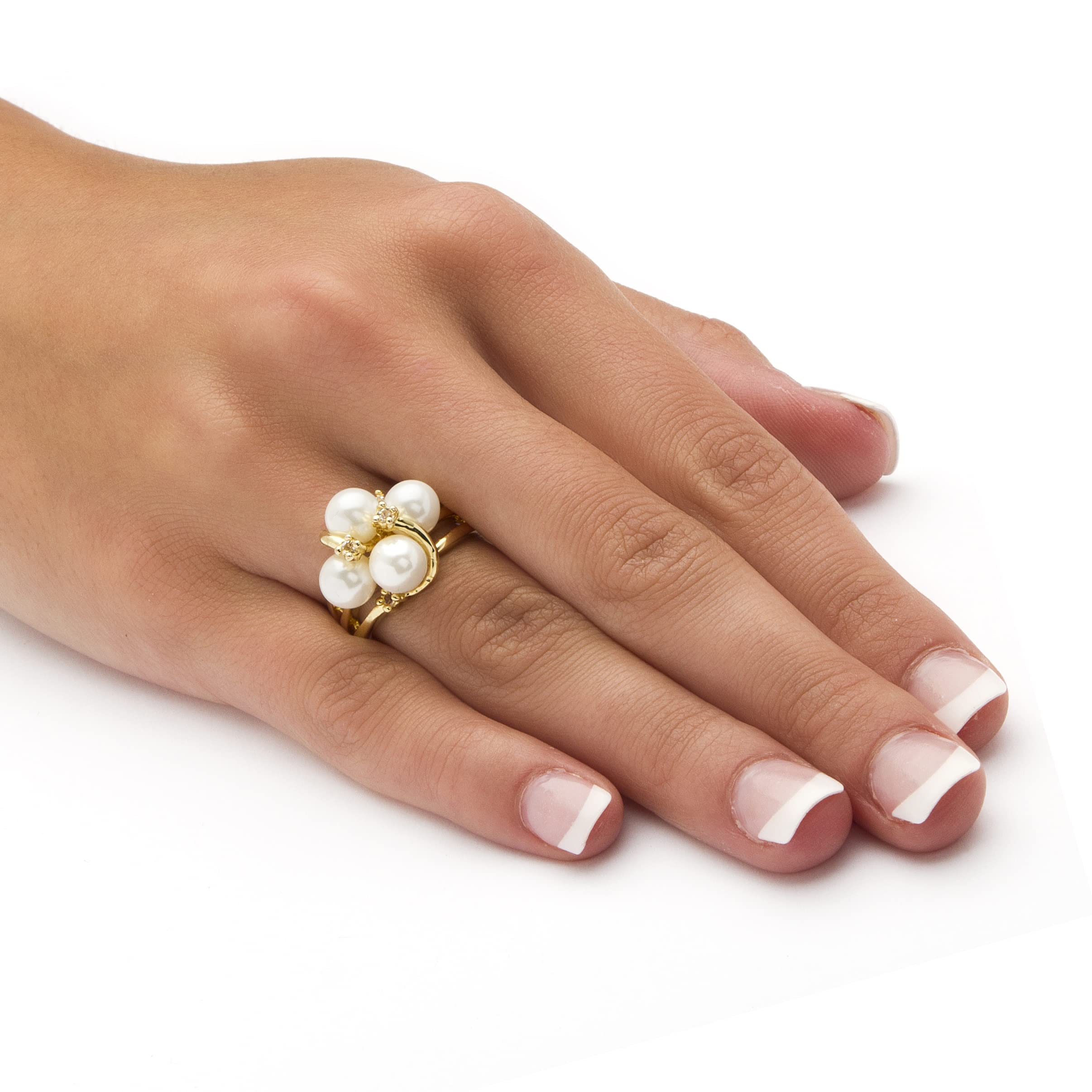 PalmBeach Jewelry Yellow Gold-Plated Round Simulated Pearl and Round Crystal Ring Sizes 6-10 Size 10