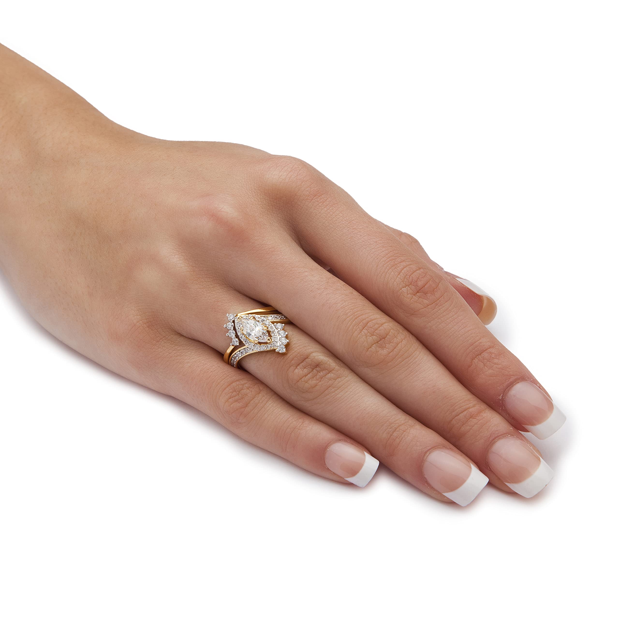 PalmBeach Yellow Gold-plated Marquise Cut Cubic Zirconia Bridal Ring Set Sizes 6-9 Size 9