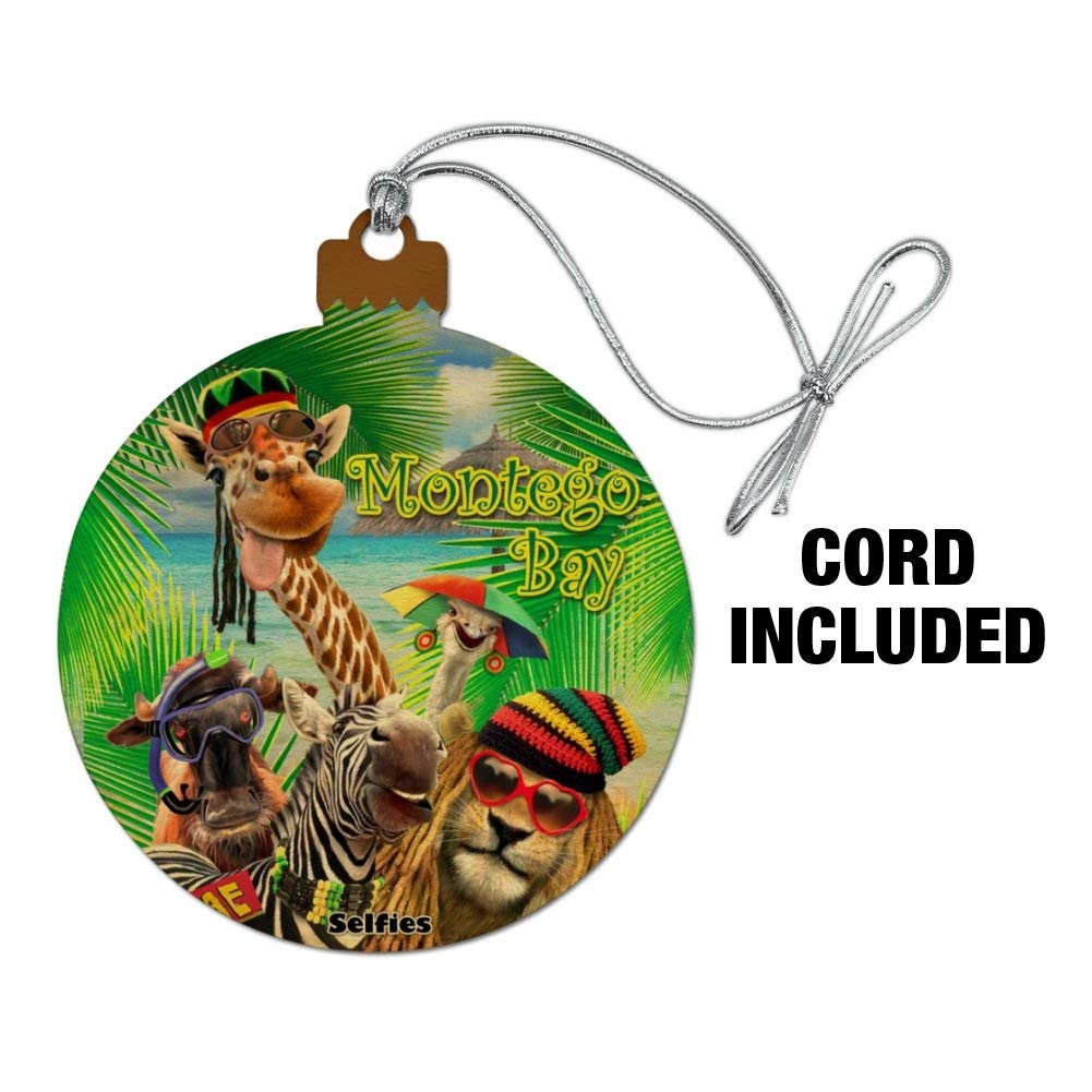 Montego Bay Jamaica Giraffe Zebra Lion Wood Christmas Tree Holiday Ornament