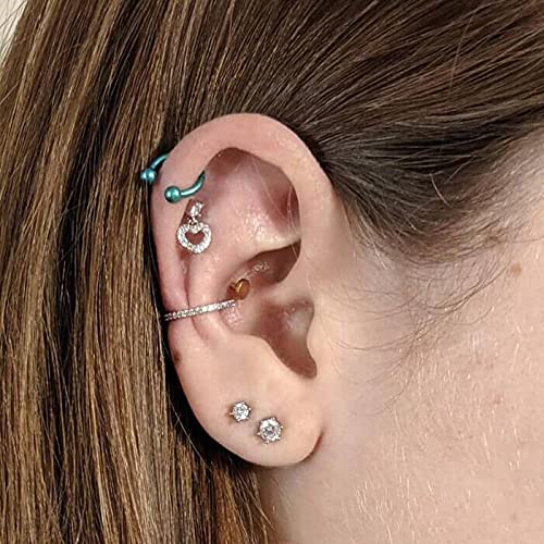 OUFER 16G 316L Stainless Steel Cartilage Earring Stud Heart Shape Dangle Helix Earrings Body Ear Piercing