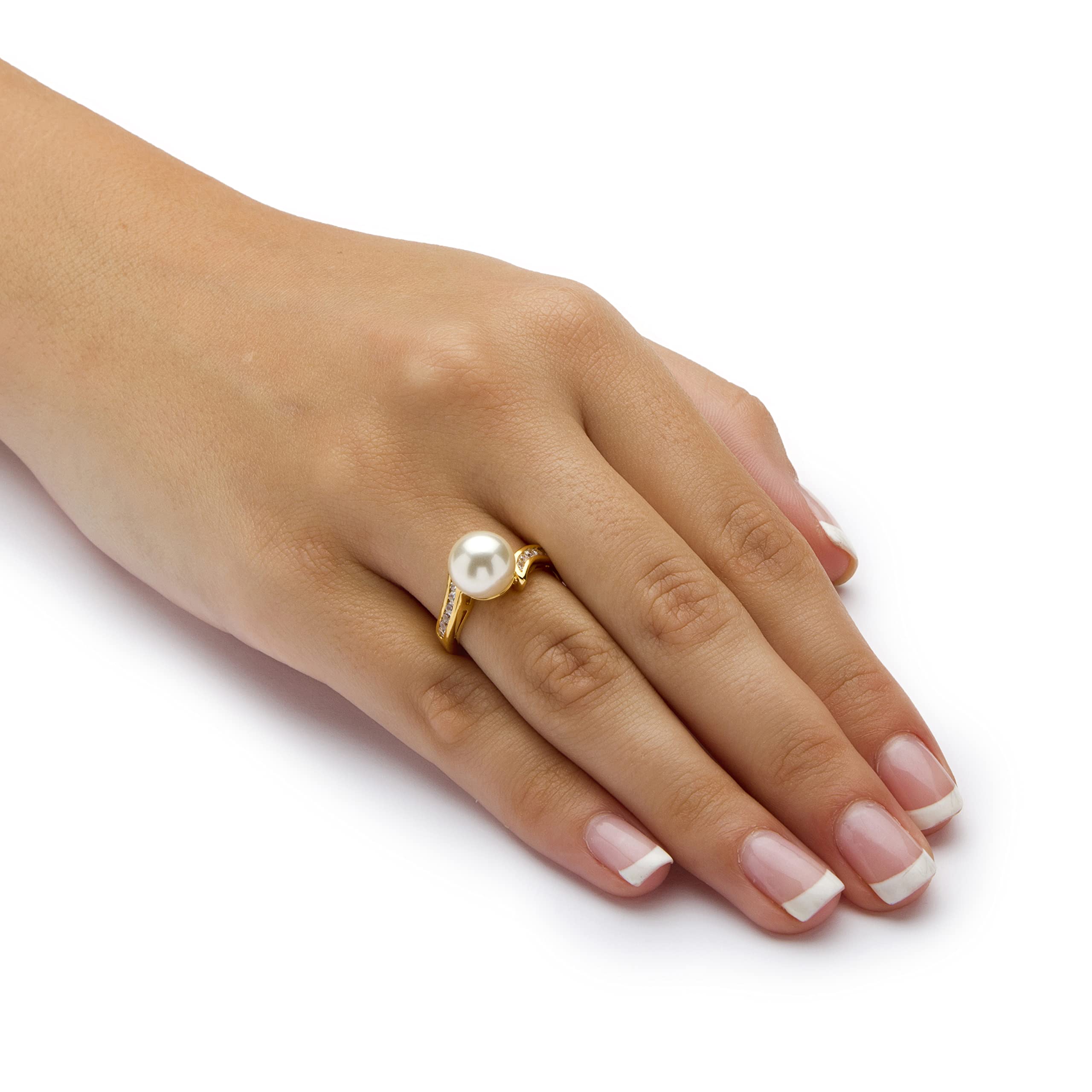 PalmBeach Yellow Gold-Plated Round Simulated Pearl and Round Cubic Zirconia Ring Sizes 5-10 Size 7
