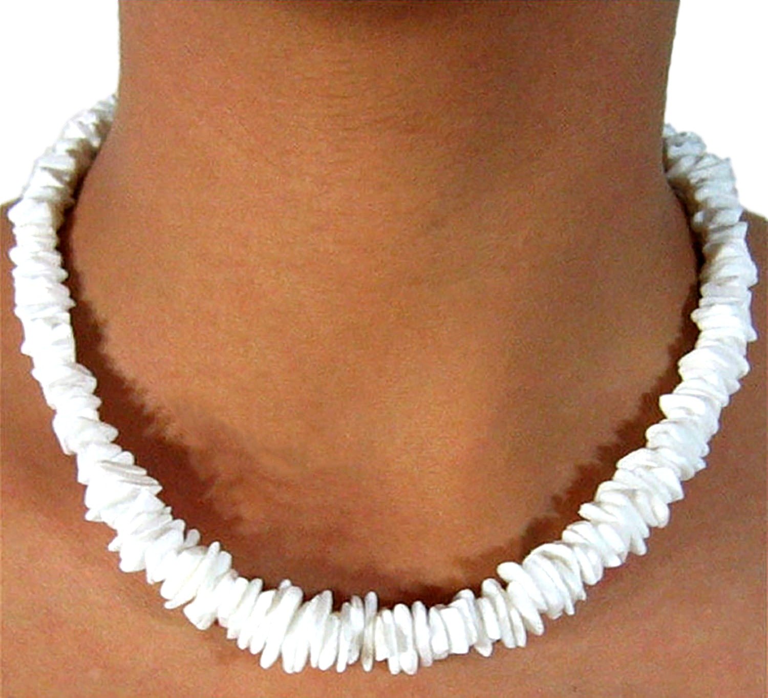 Native Treasure 18" inch Mens and Womens Tropical Jewelry Polished White Rose Clam Chips Ark Shell Summer Beach Surfer Necklace From the Philippines