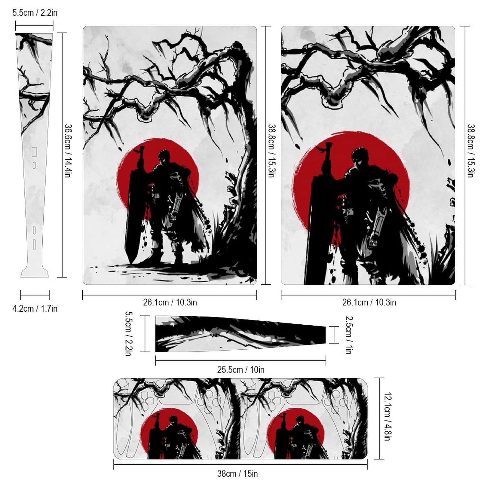 PlayStation 5 Digital edition version sticker protective cover, Red Sun Under The Cherry Tree Black Swordsman Under The ps5 controller protective shell (compatible with ps5 Digital edition)