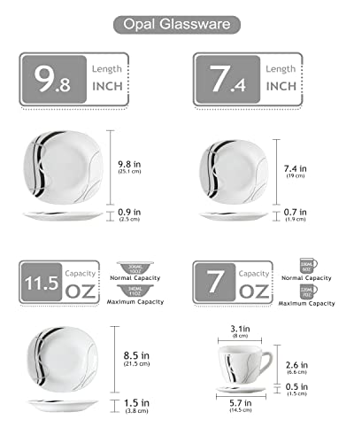 VEWEET Fionaglas 30-Piece Dinnerware Set Ivory White Opal Glassware, Break Resistant Dinner Sets with Dessert Plates/Soup Plates/Dinner Plates/Cups/Saucers Service for 6