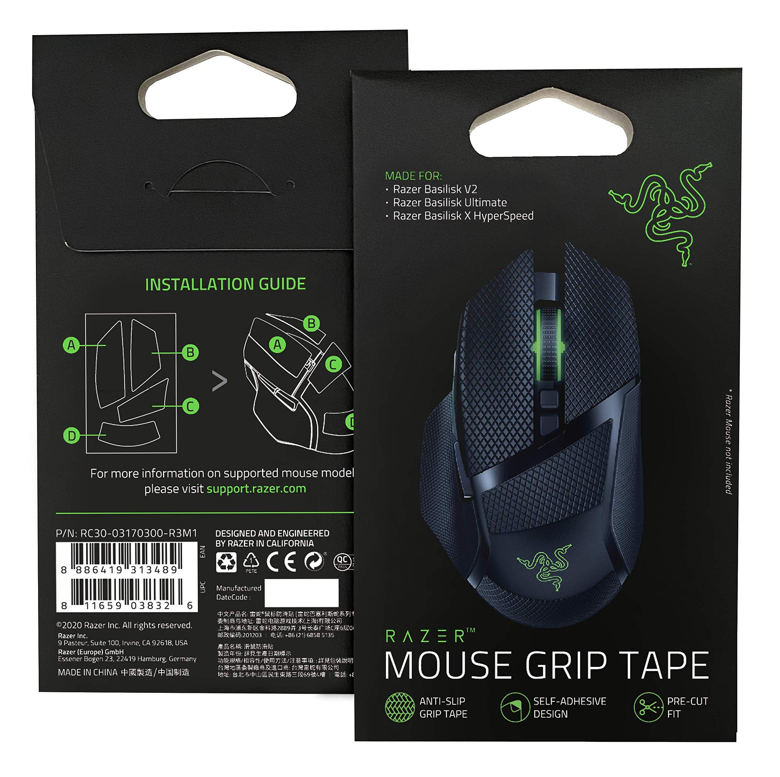 Razer Mouse Grip Tape - for Razer Basilisk Ultimate/Basilisk V2/Basilisk X Hyperspeed: Anti-Slip Grip Tape - Self-Adhesive Design - Pre-Cut (Renewed)