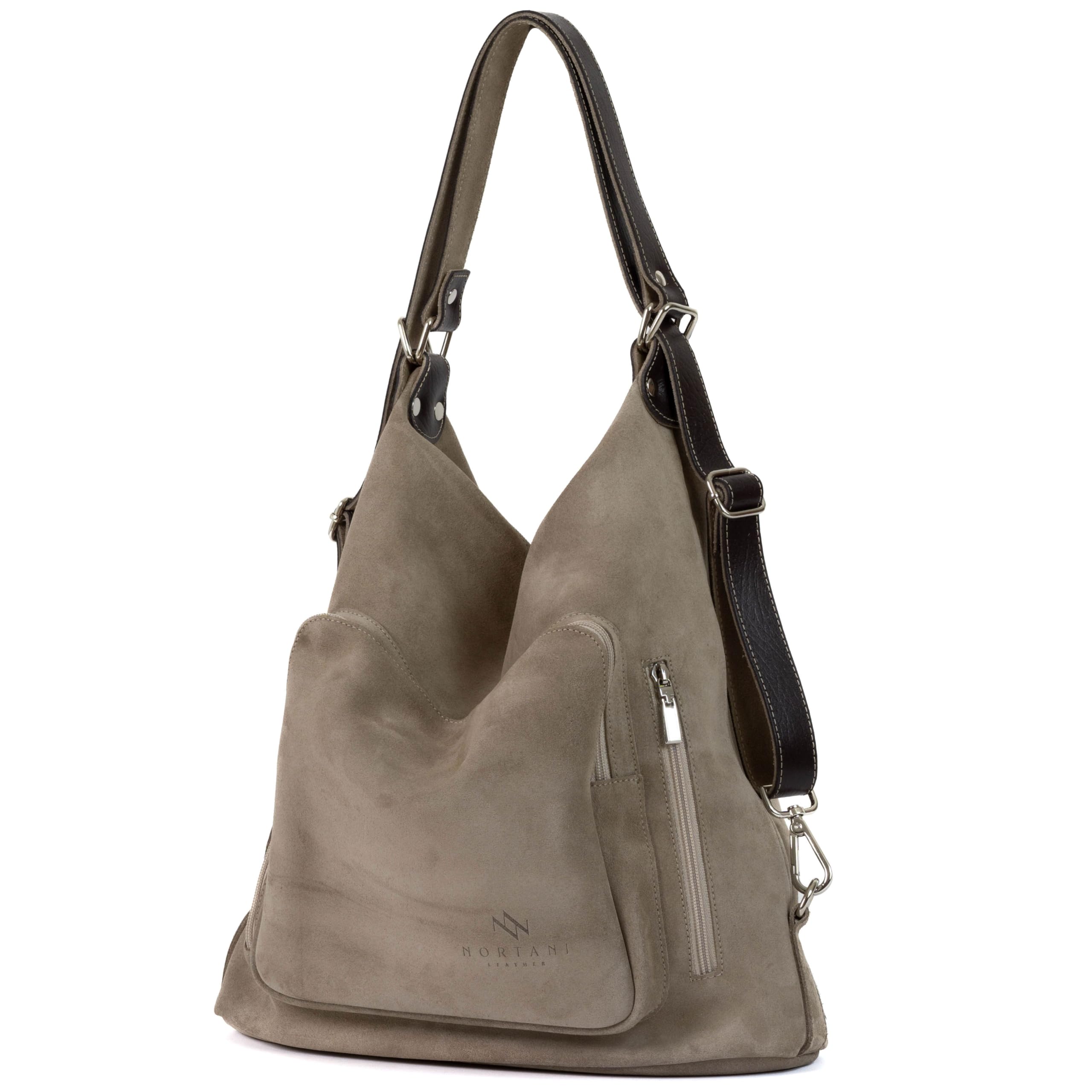 Women Leather Backpack/Purse - Handmade Convertible Hobo Shoulder Bag from Genuine Suede Leather