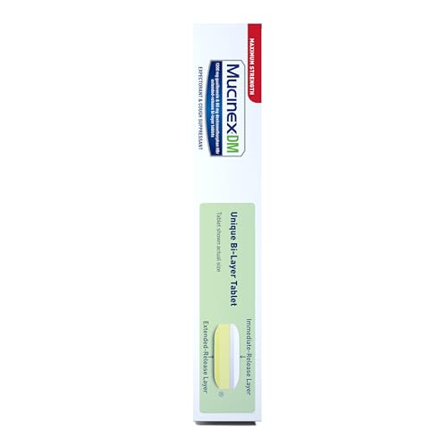 Mucinex DM 12Hr Maximum Strength Chest Congestion & Cough Medicine For Adults, Cold And Cough Medicine for Excess Mucus Relief, 1200 mg Guaifenesin & 60 mg Dextromethorphan HBr, 28 Bi-Layer Tablets
