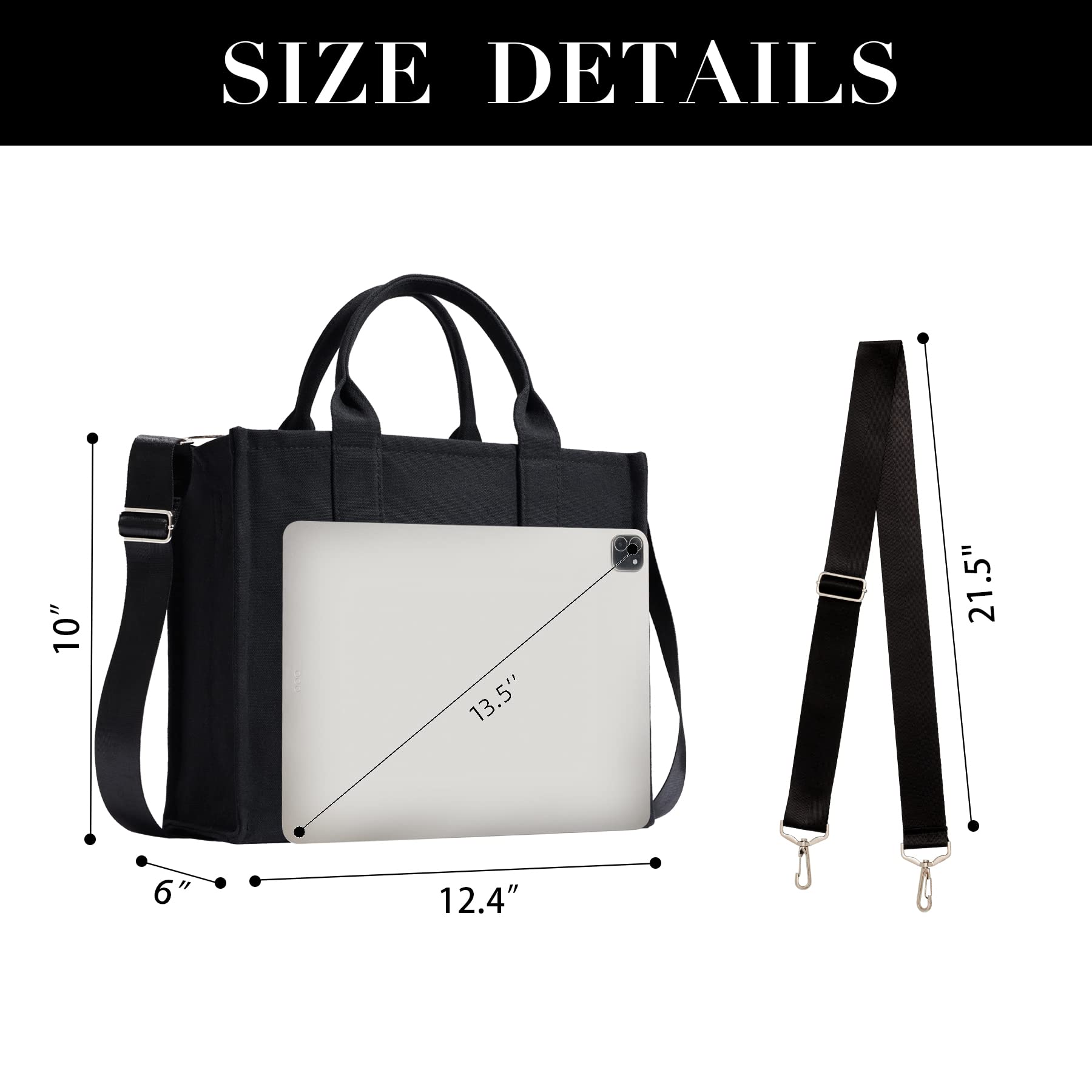 Ocebay The Medium Tote Bag for Women or Men - Bag The Popular of Classic Elements for Years to Come, Black
