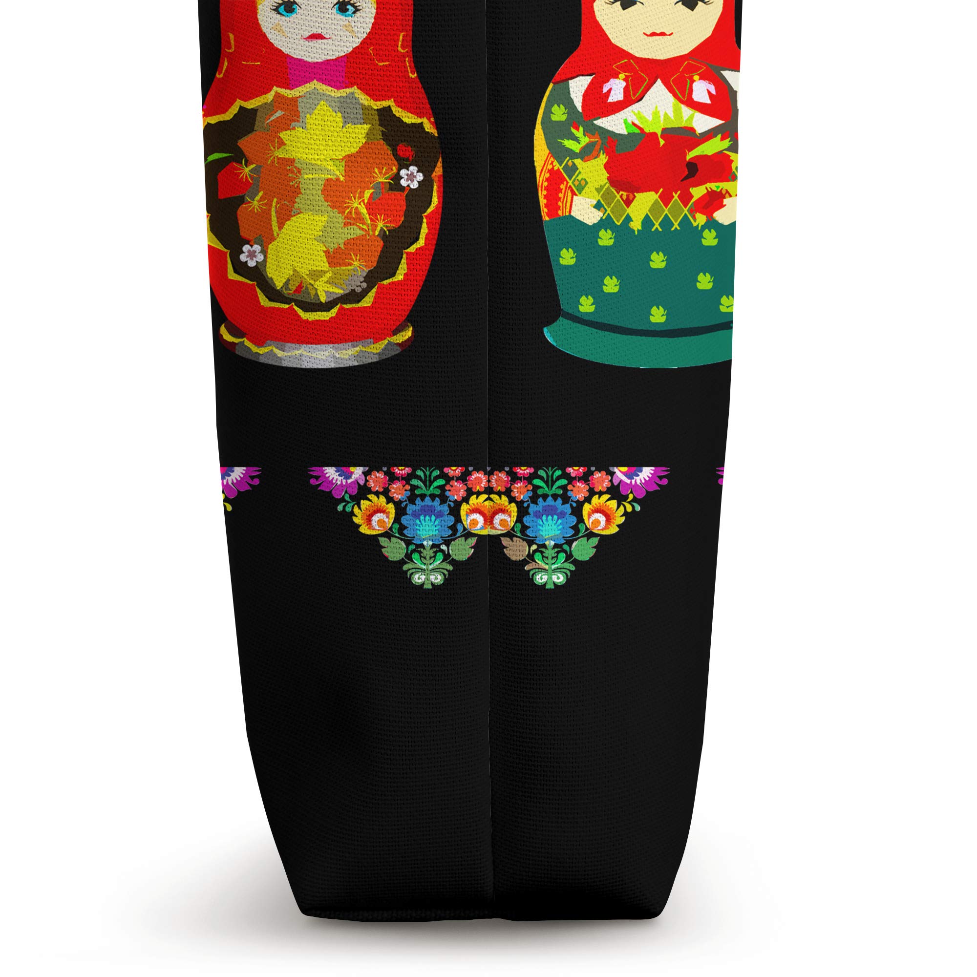 Russian Matryoshka Babushka Flowers Nesting Do Black Tote Bag