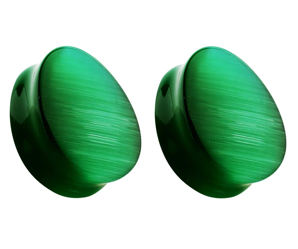 Pierced Owl Natural Green Cat's Eye Stone Double Flared Tear Drop Plugs, Sold as a Pair (19mm (3/4"))