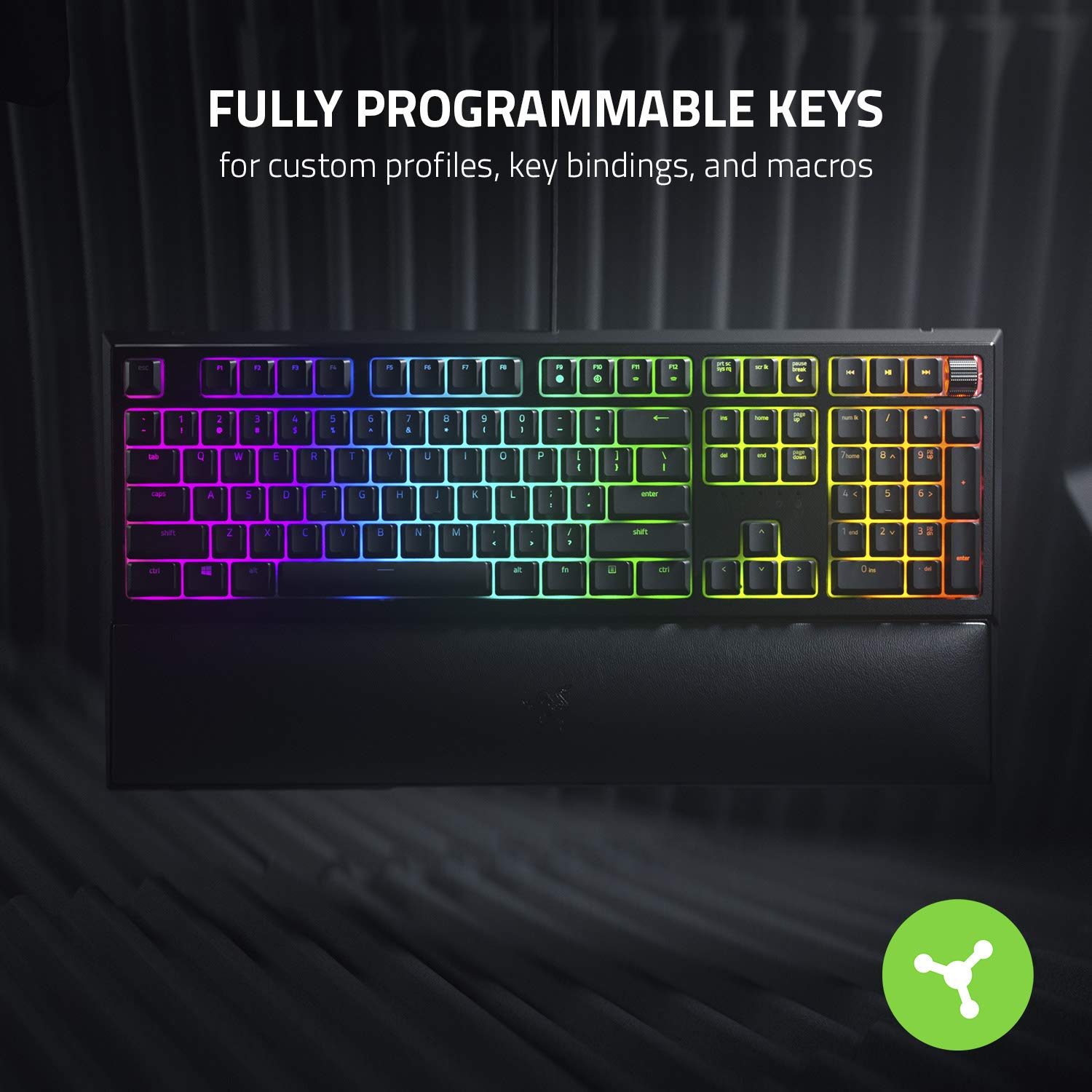 Razer Ornata V2 Gaming Keyboard: Hybrid Mechanical Key Switches - Customizable Chroma RGB Lighting - Individually Backlit Keys - Detachable Plush Wrist Rest - Programmable Macros (Renewed)