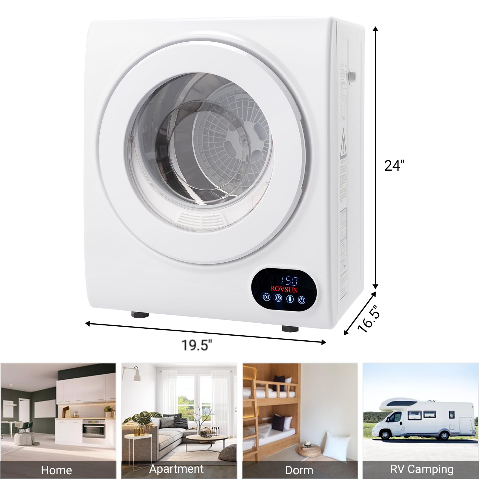 ROVSUN 110V Portable Clothes Dryer, 850W Fast Drying Front Load Laundry Tumble Dryer Machine with Stainless Steel Tub & High End LCD Touch Panel for Home Apartment Dorm