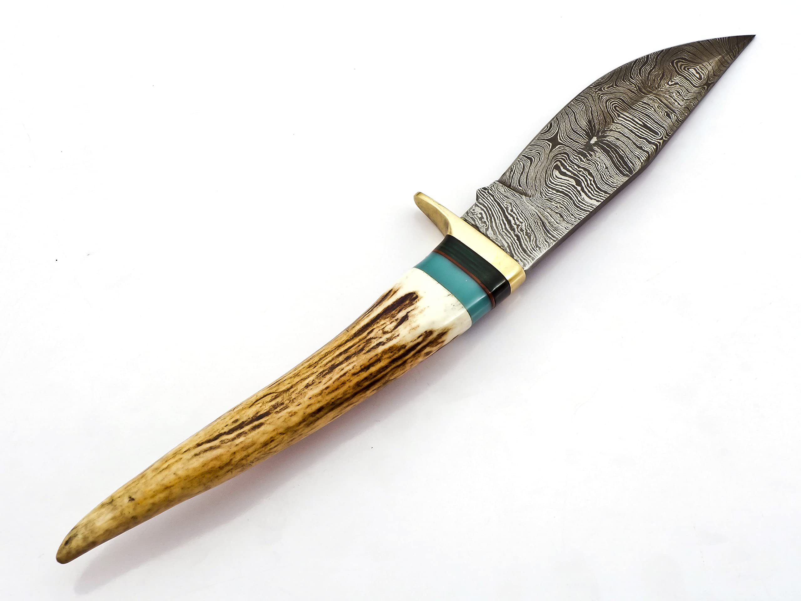 Skokie Knives Custom Hand Made Damascus Steel Hunting Knife Handle Stag Antler