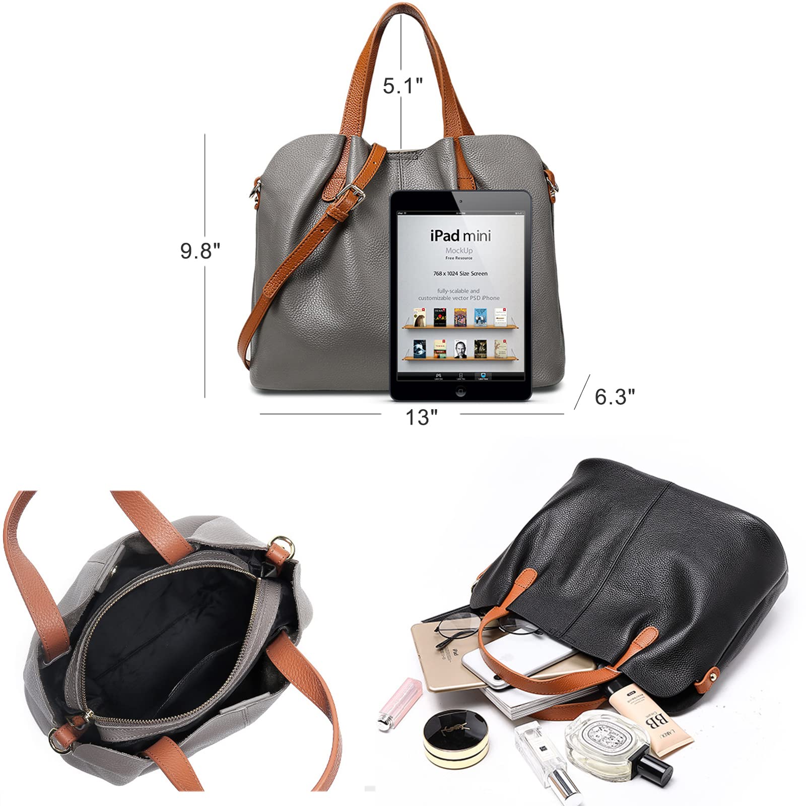 Women Leather Handbag Large Capacity Hobo Purse Shoulder Crossbody Bag Tote Satchel Bag, Black