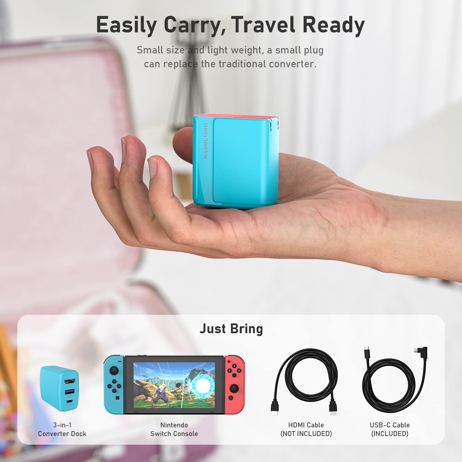 Switch Dock Charger HDMI Adapter for Nintendo Switch/OLED, Switch Docking Station Replacement for Original Dock Set, Portable 30W High-Speed with USB 3.0 Port, USB-C to USB-C Cable(Blue)