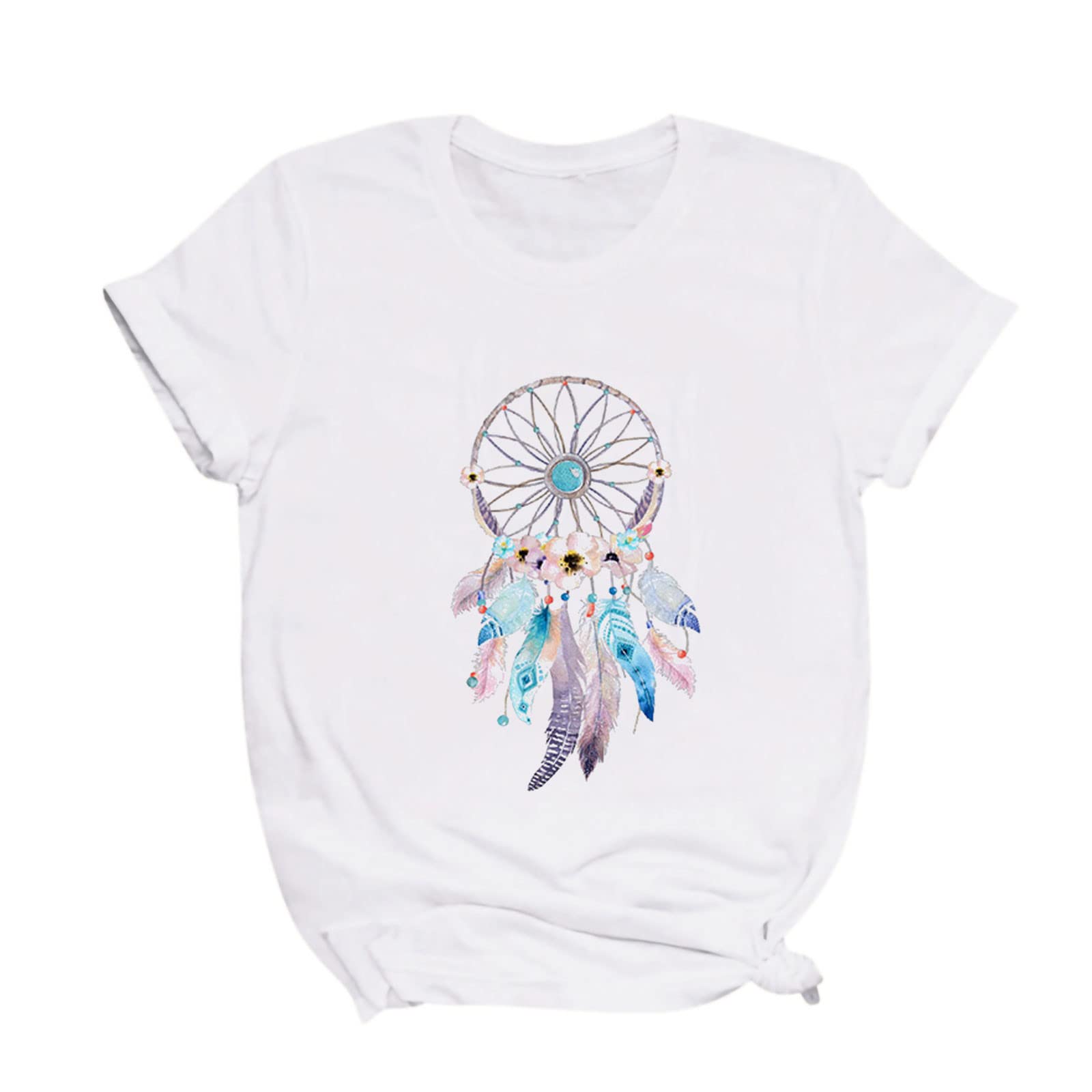 Shirt for Women Simple Casual Boho Dreamcatcher Graphic T-Shirt Short Sleeve Summer Top Trendy Indian Blouses