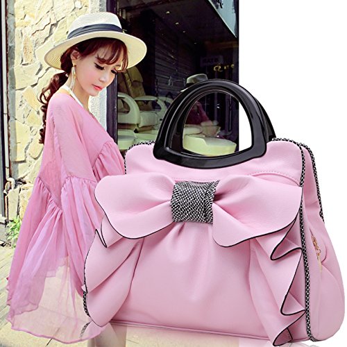 Women Leather Waterproof Bow Knot Top Handle Shoulder with Zipper Bags,Fashion Casual daily use Tote Bag (Red)