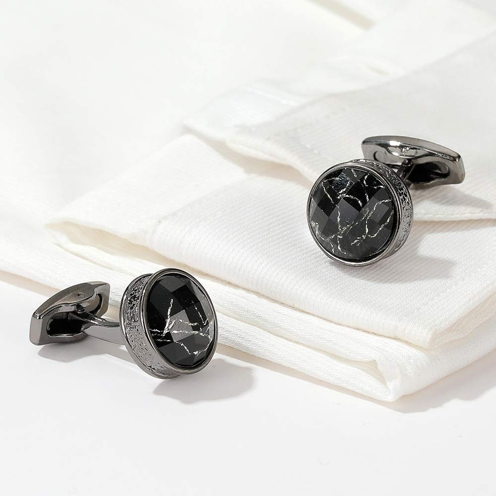 Shirt Men's Cufflinks Available Round Marble Pattern Cuff Links Business Mens Jewelry Gifts (Color : B) (A b)