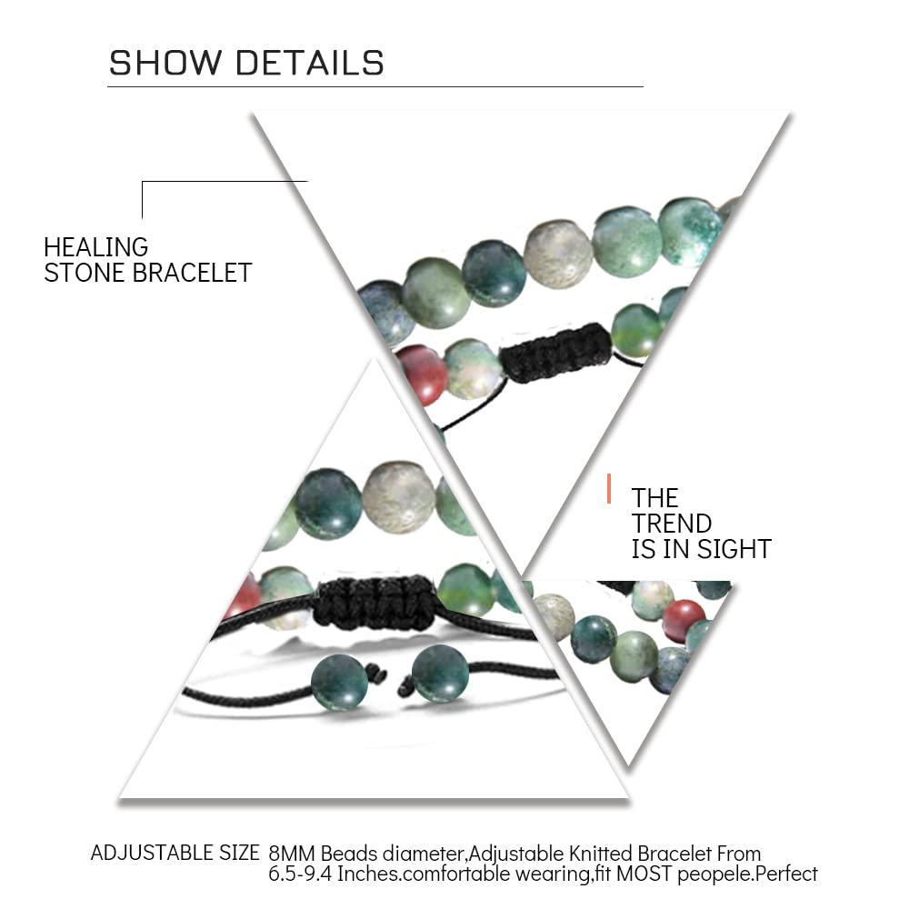 WAINIS 10PCS 8mm Gemstone Beaded Bracelets for Men Women Healing Stretch Bead Bracelets Set Adjustable Crystal Semi-precious Bracelets Unisex