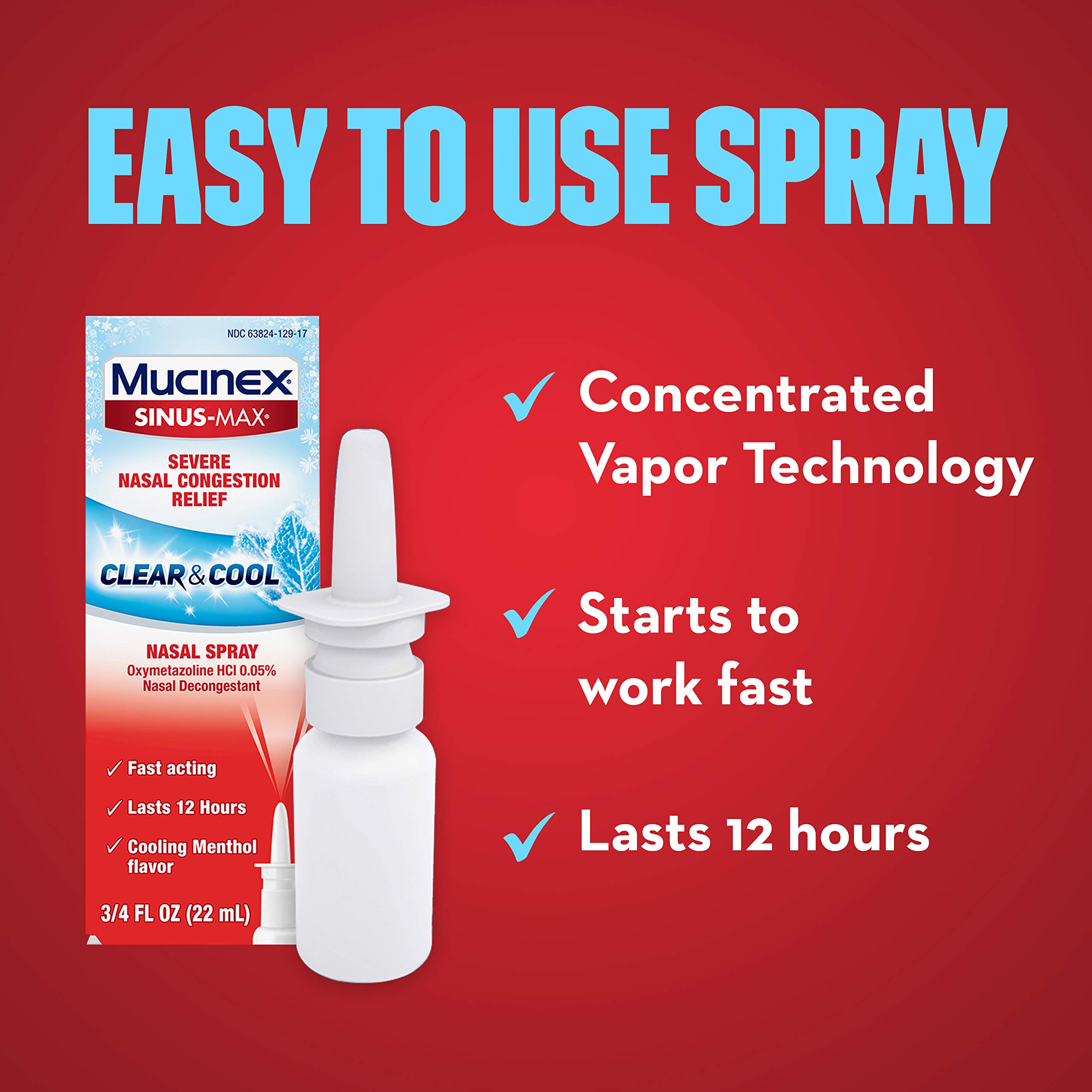 Mucinex Sinus-Max Full Force Nasal Decongestant Spray (0.75 oz) & Sinus-Max Severe Congestion & Pain Caplets (20 Count) Bundle- Maximum Strength Congestion Relief, 1 Ea